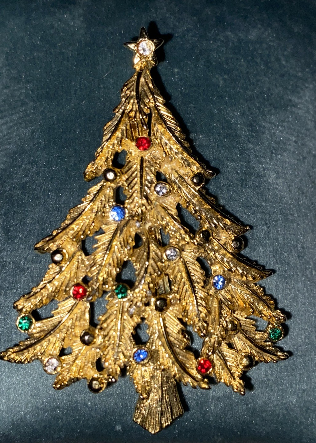 Vintage ‘JJ’ Christmas Tree Brooch Gold Tone With Multi-Colored ...