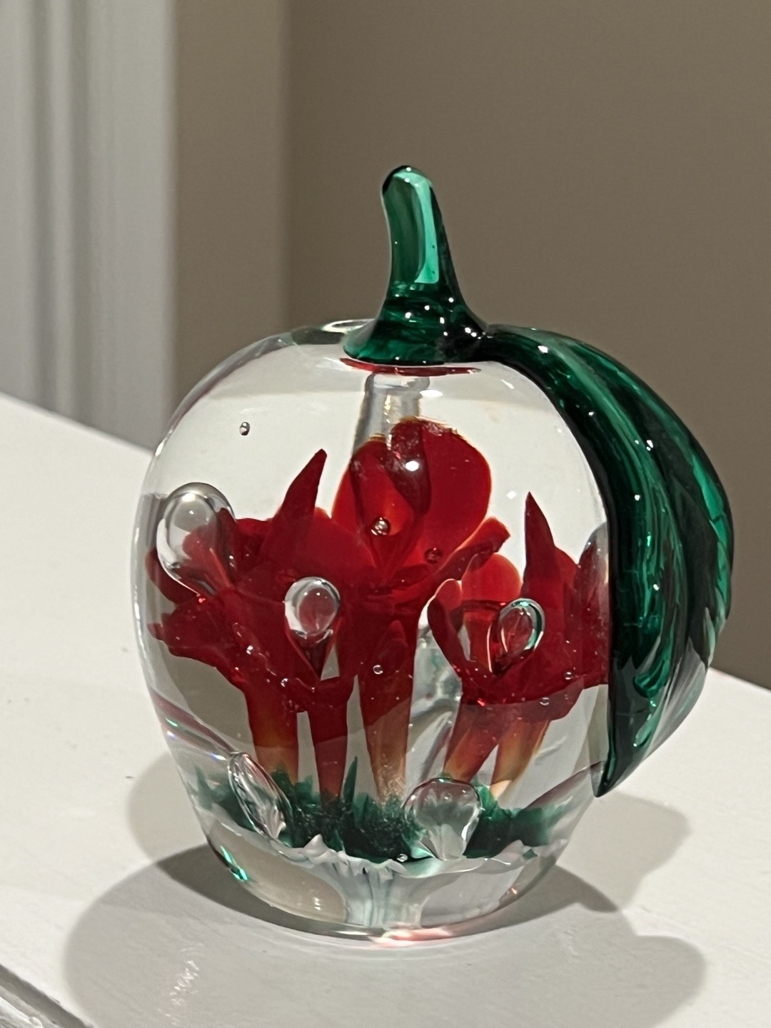 Beautiful Art Glass Paperweight By Gibson. the apple is somewhat rare ...