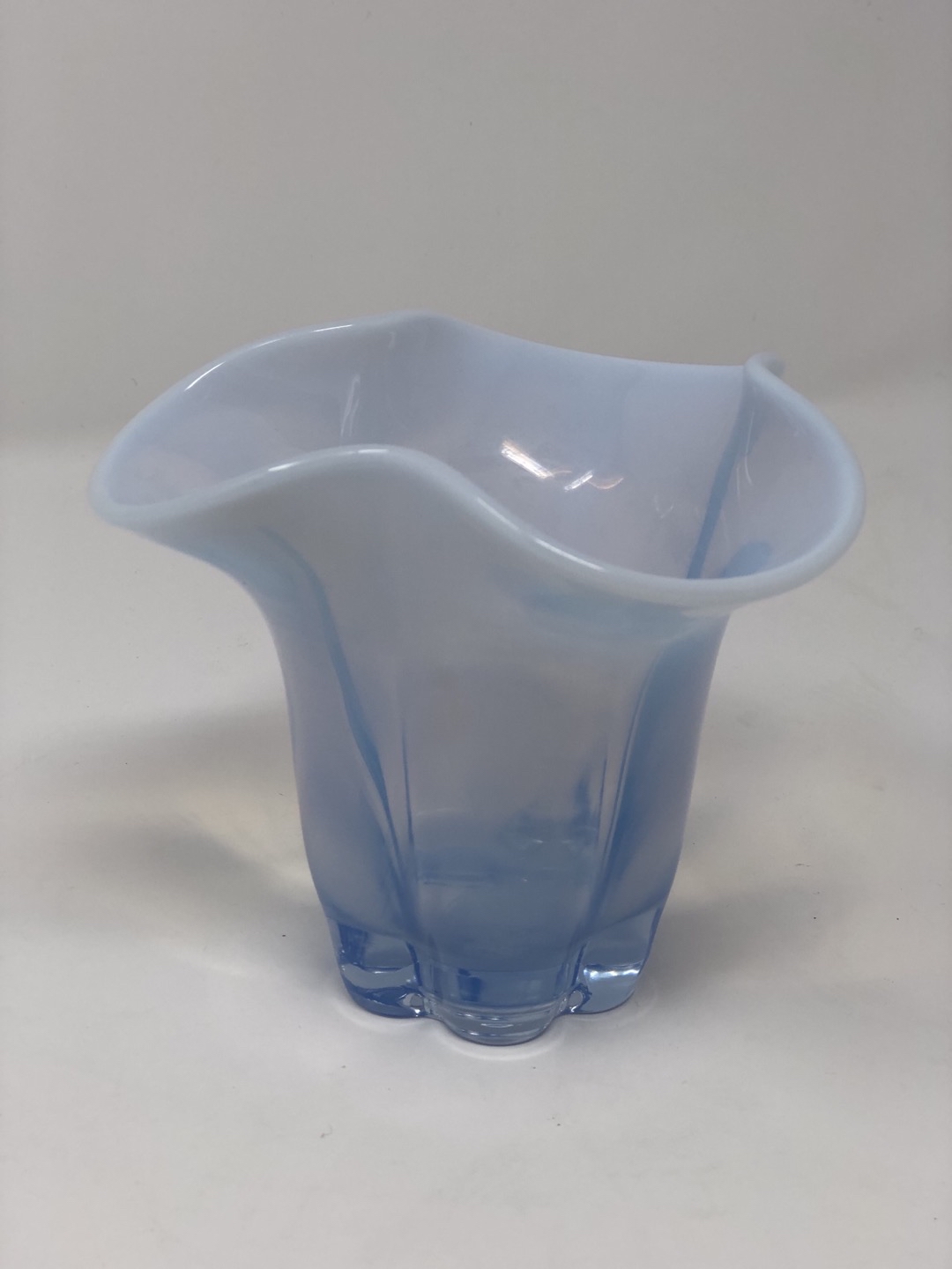 Duncan Miller Glass Baby Blue Opalescent Fluted Vase