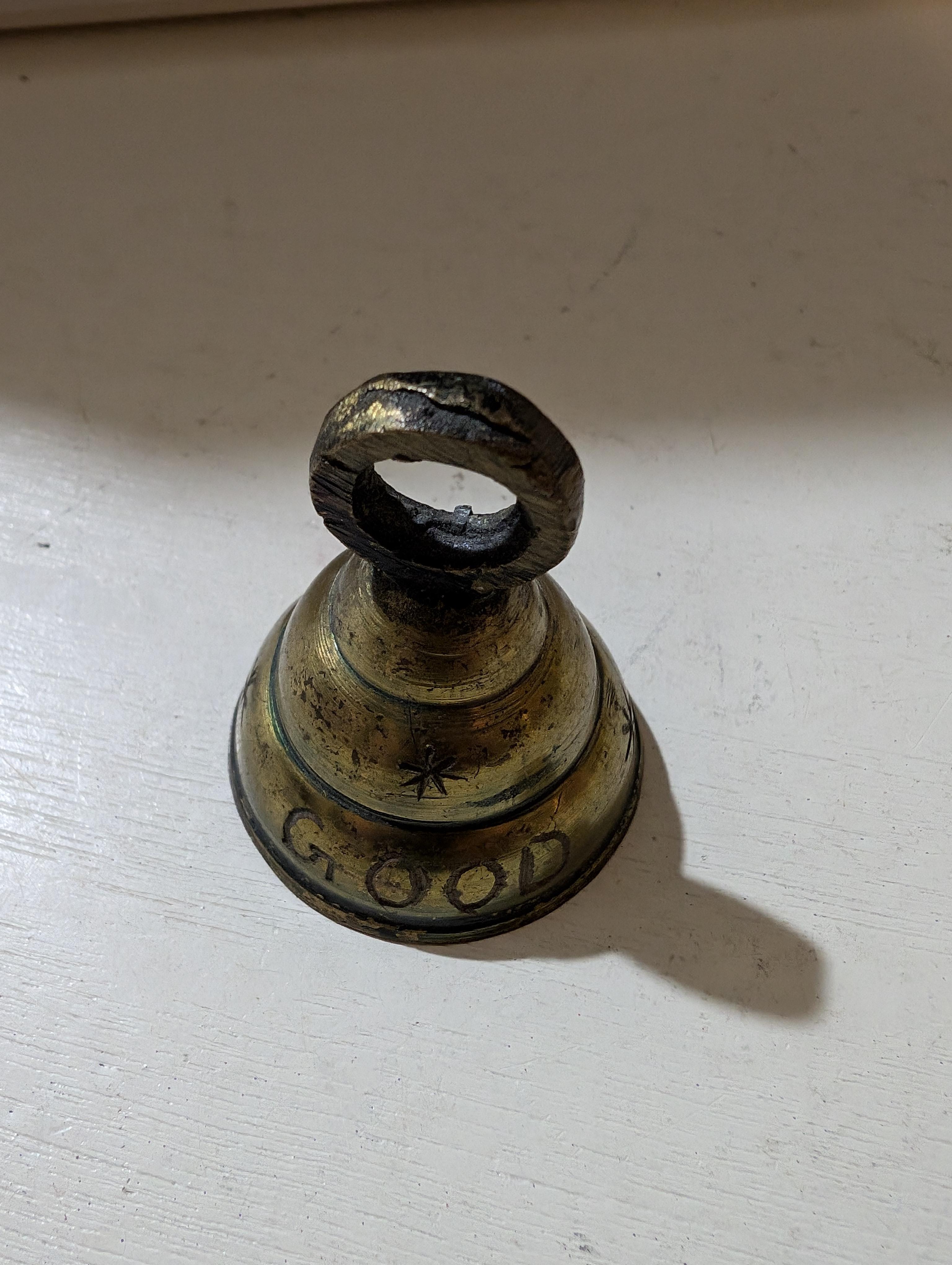 Antique Brass Good Luck Bell with Star Design