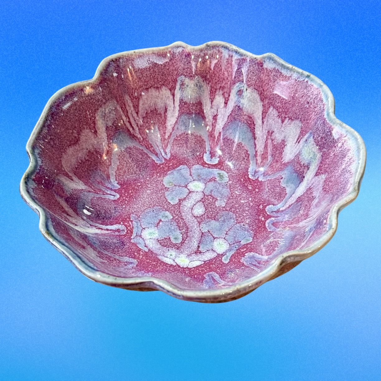 Signed Bay Pottery Virginia Studio Art Glazed Purple Blue Flower ...