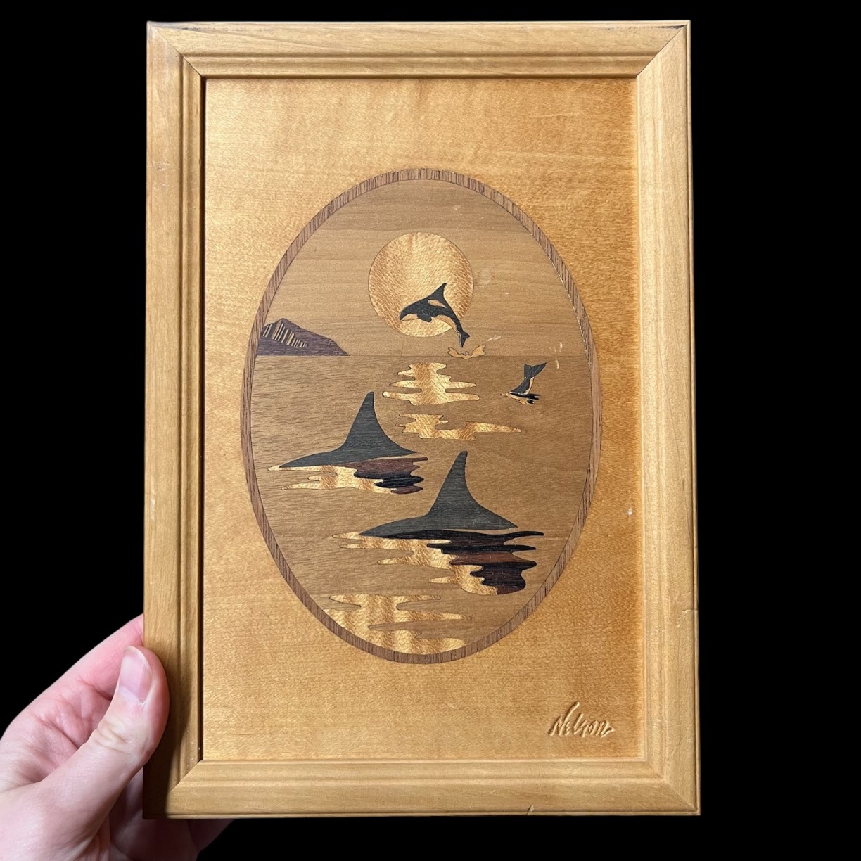 Hudson River Inlay “Orcas Moondance” Orca Seascape Wood Inlay Art, Wall ...