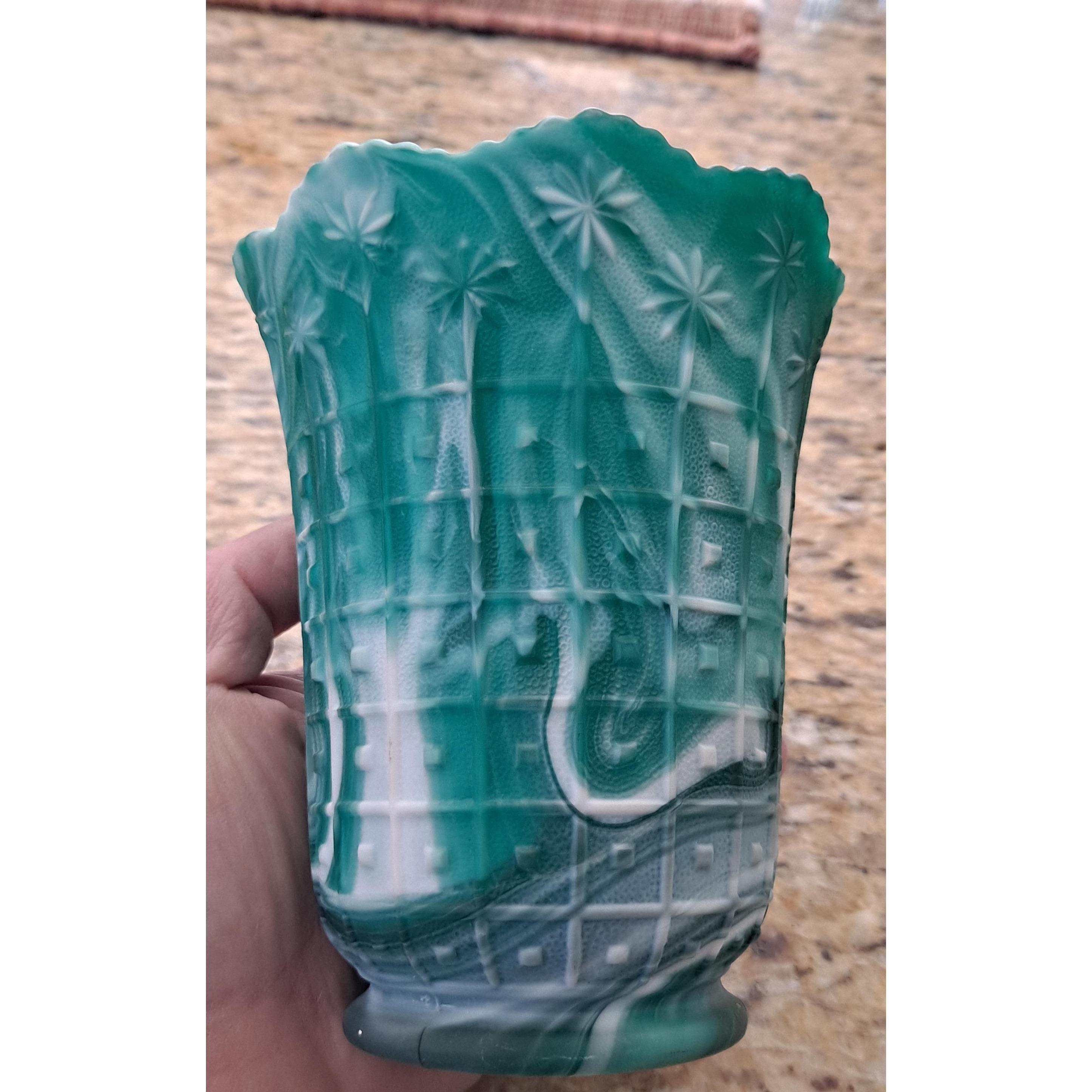 Vtg Imperial Slag Glass Beautiful Hues Of Greens And White