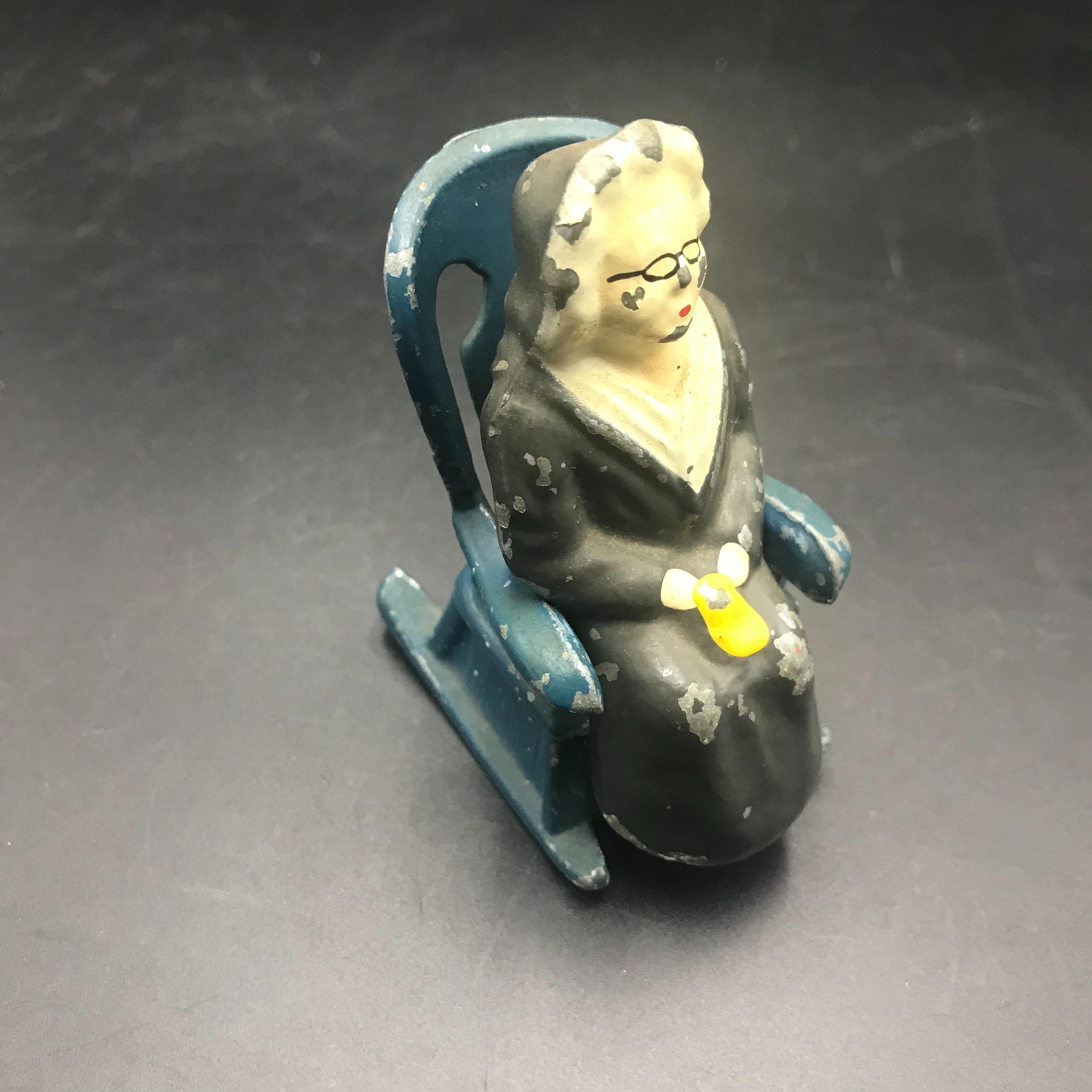 Vintage Cast Iron Salt and Pepper Shakers Woman in Rocking Chair