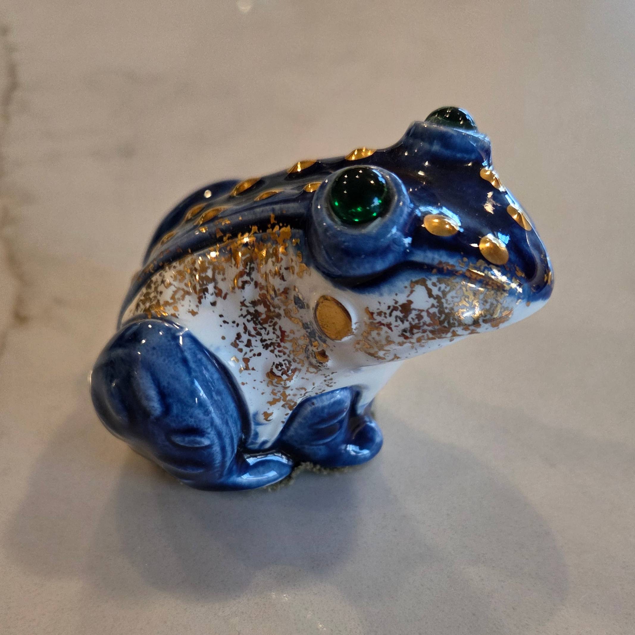 Blue and Gold Ceramic Frog