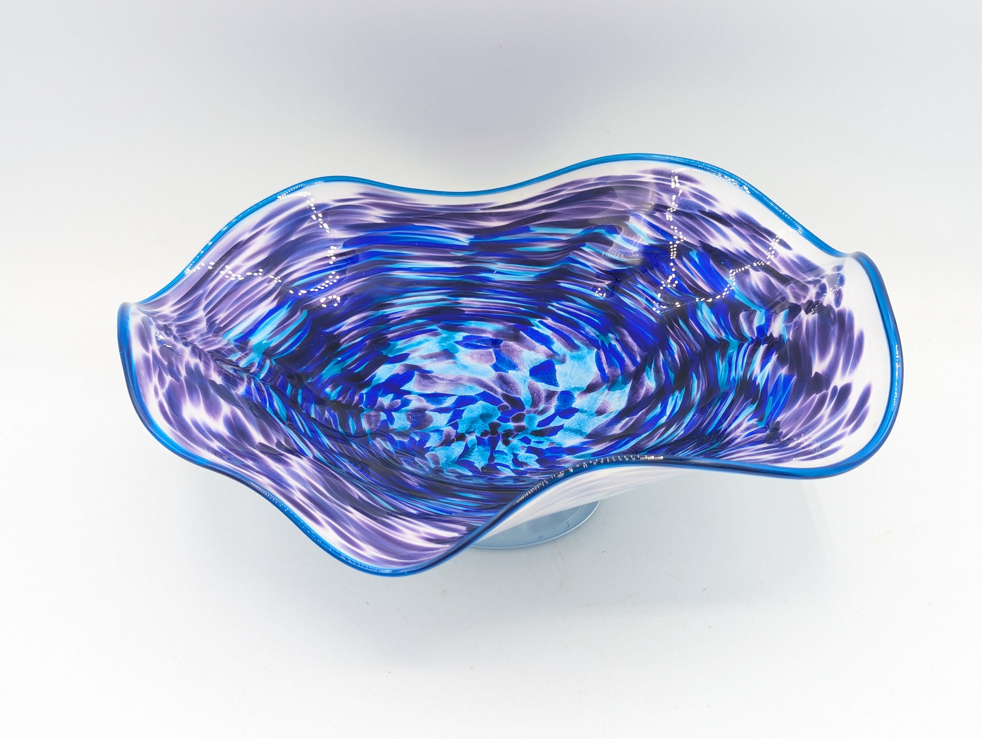 Signed Rick & Janet Nicholson 2005 Art Glass 10.5” Centerpiece Wave ...