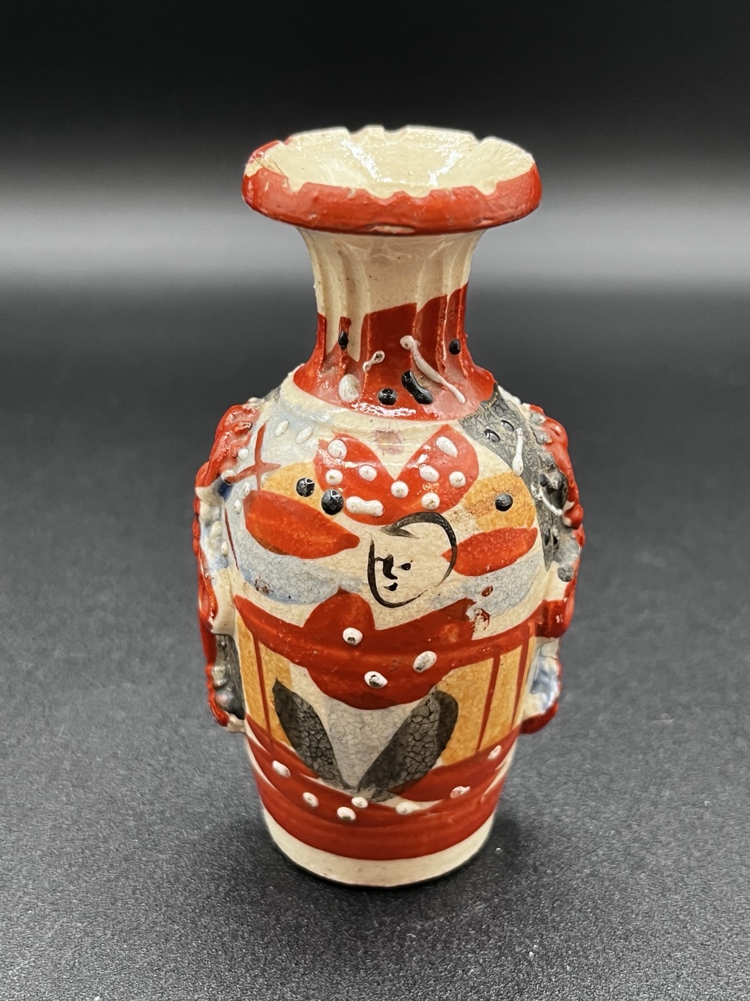 Small Red Abstract Art Pottery Bud Vase 3.75”