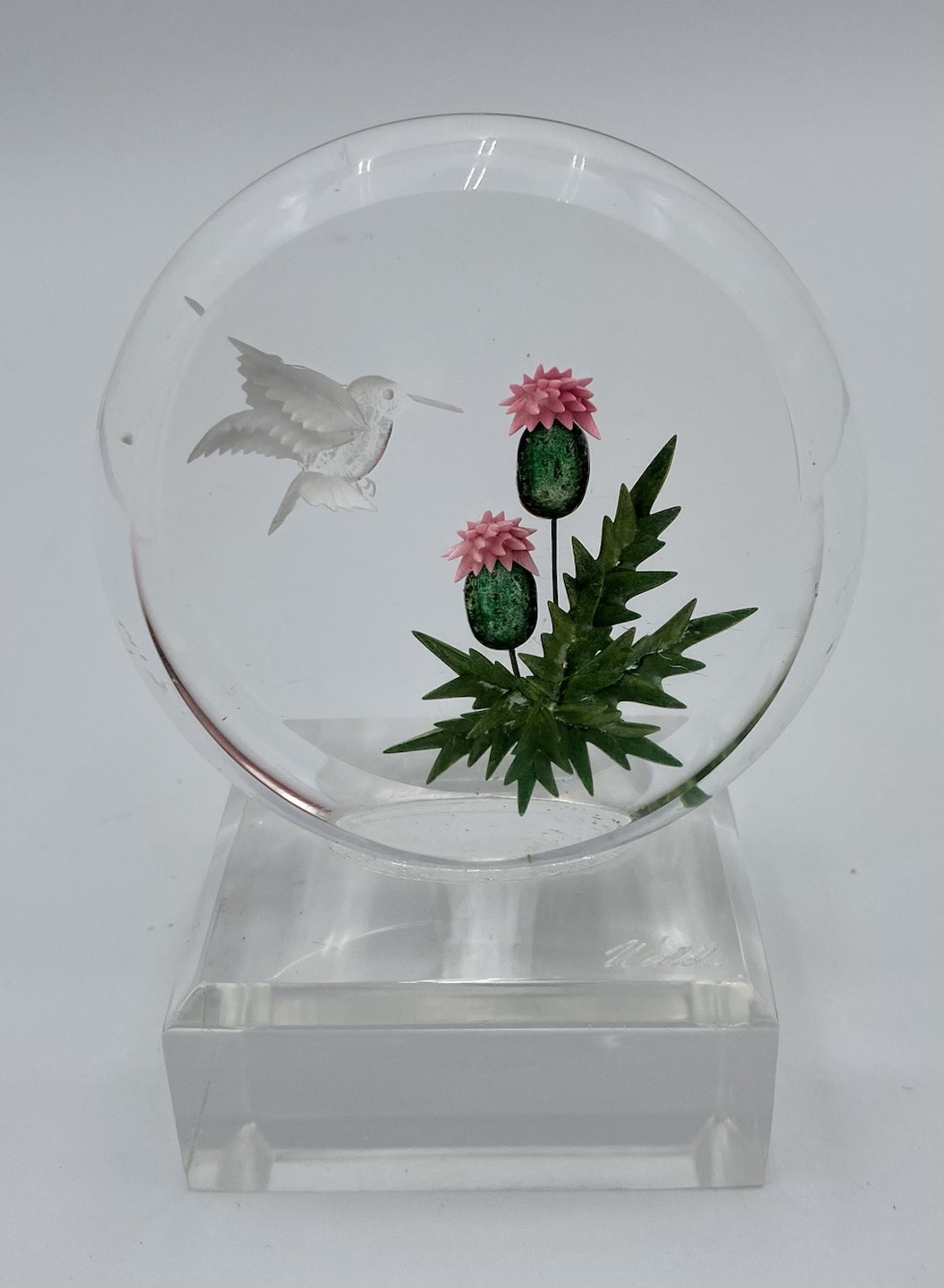 Vintage Wald Acrylic/Lucite Handmade Hummingbird & Thistle Paperweight ...