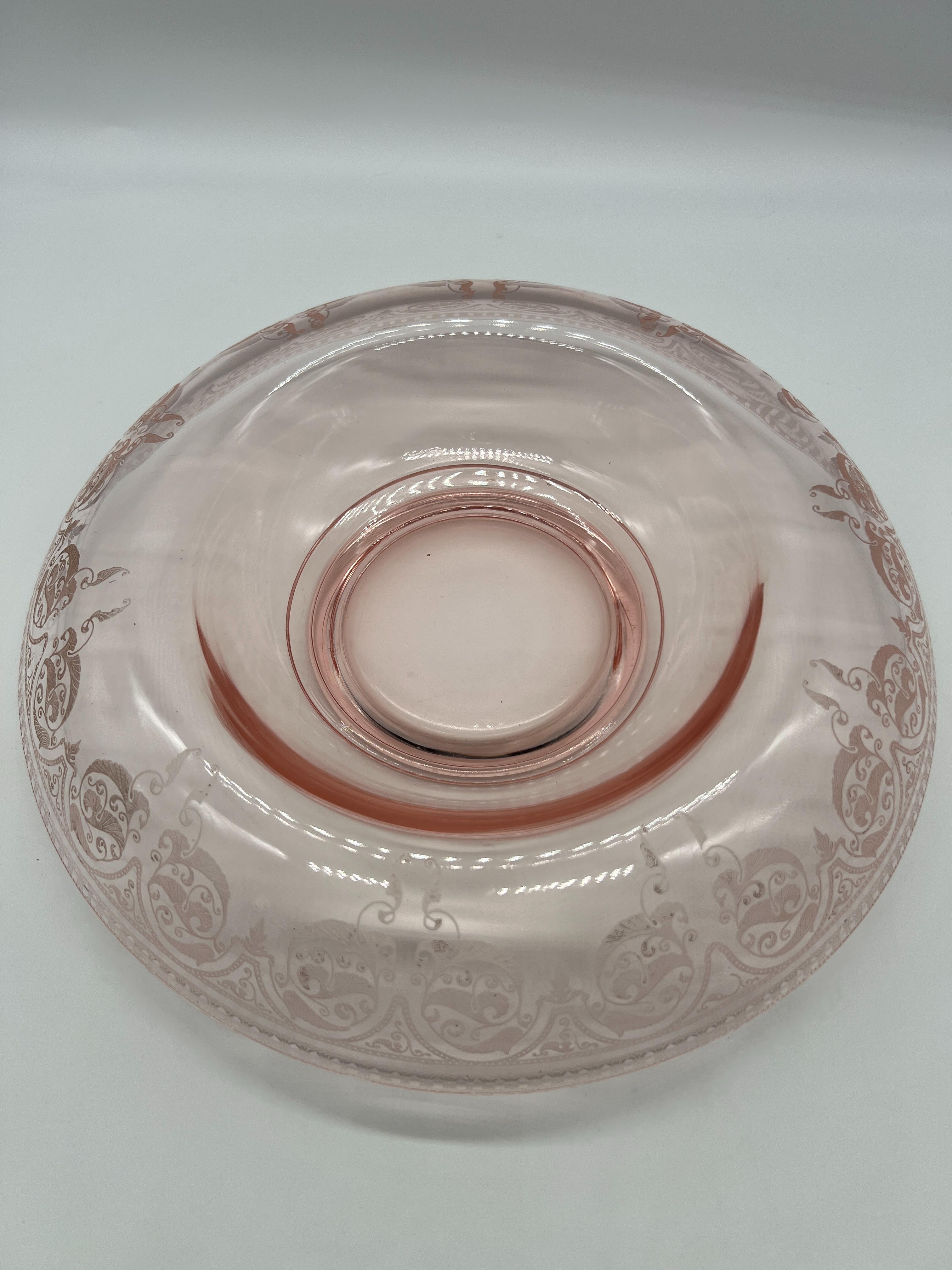 Pink Depression Glass Rolled Edge Console Bowl Ornate Raised Scrollwork ...