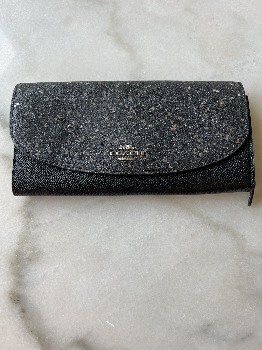 Coach Envelope Glitter Wallet Silver/Black / NWOT