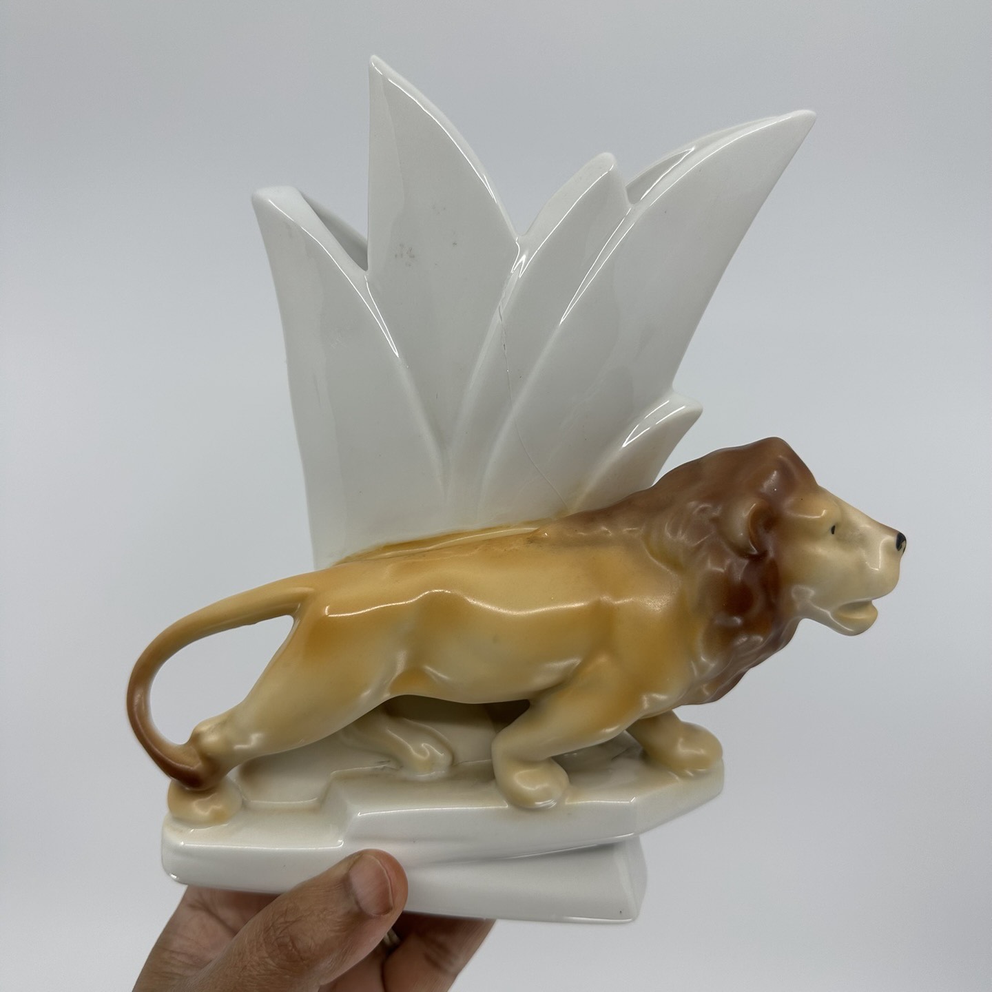 Antique German Lion Porcelain Planter Figurine AS IS