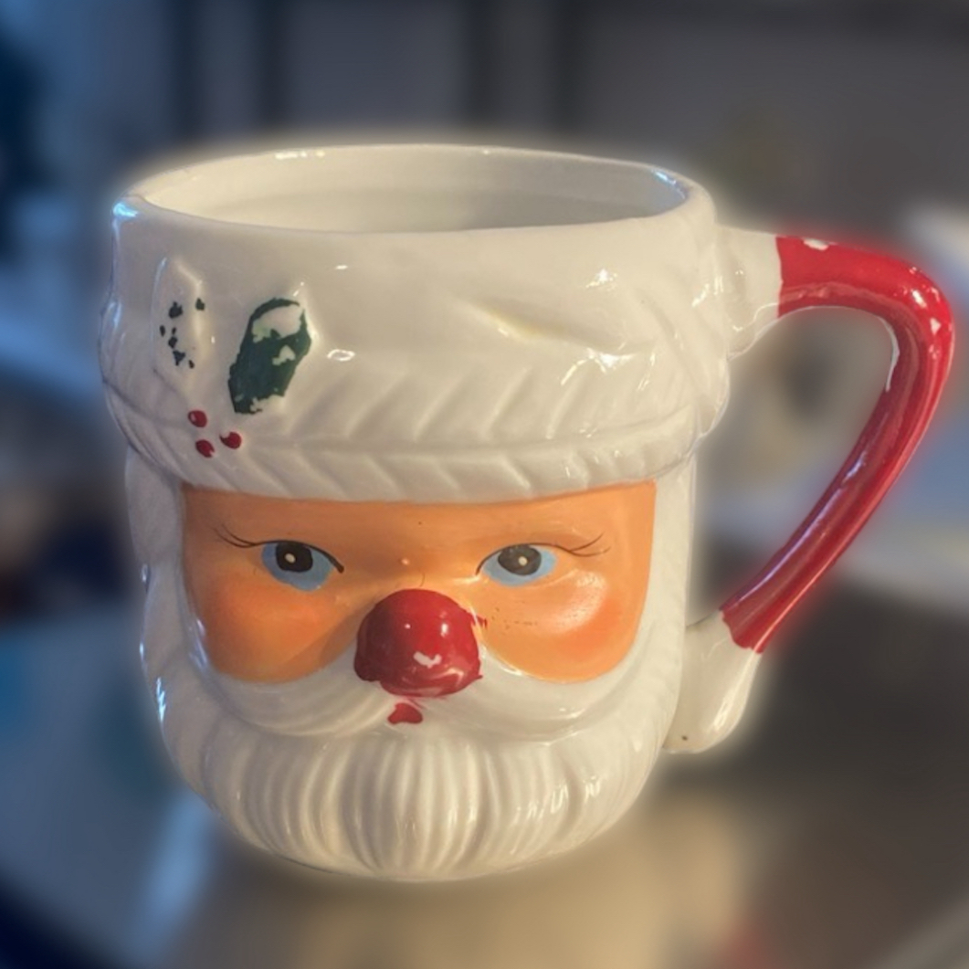 734. Vintage Red Nose Santa Claus Face Mug