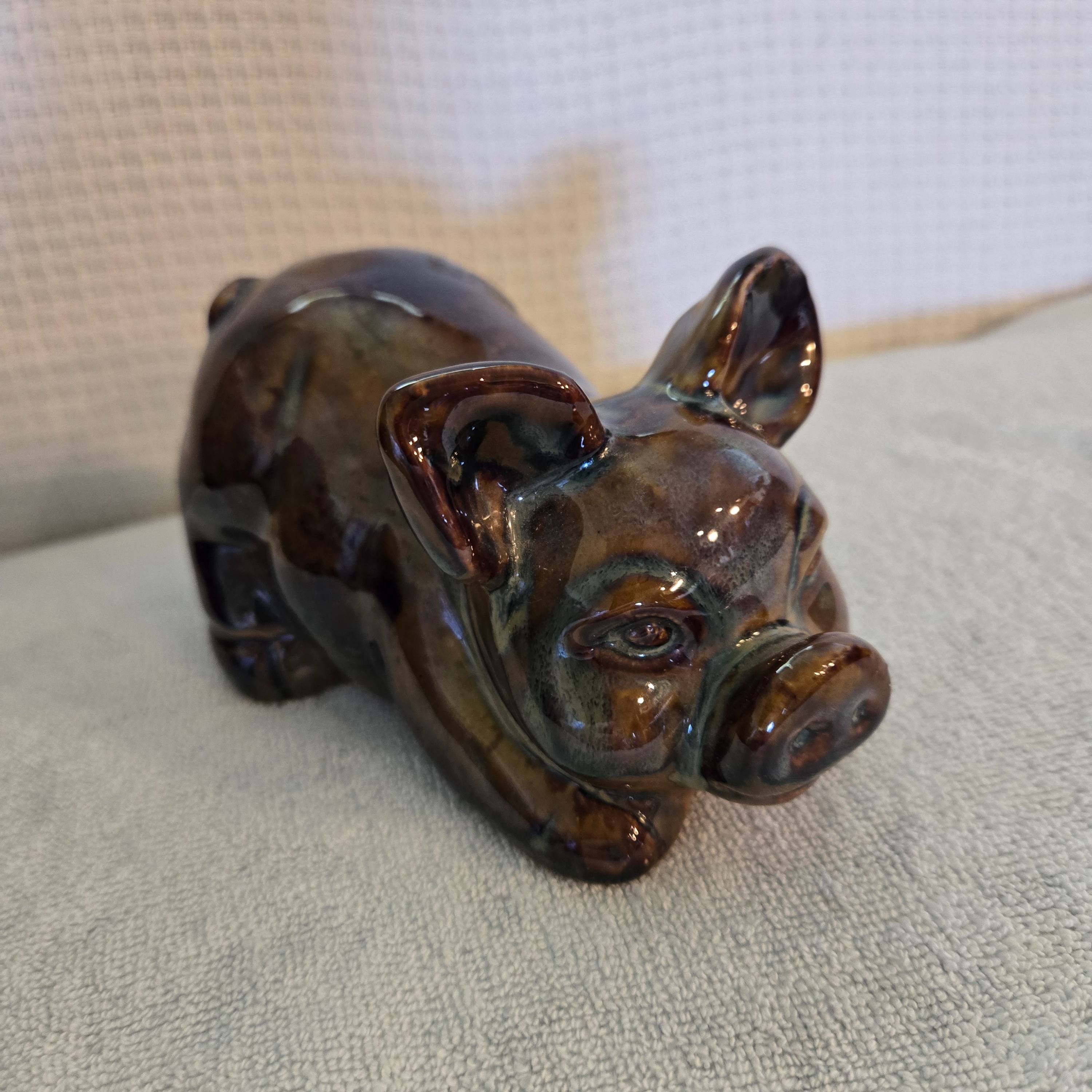 Brown Ceramic Glazed Pig Figurine