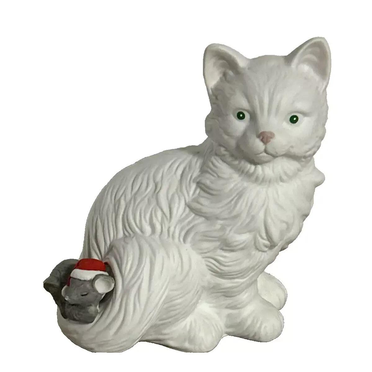 Vintage Christmas White Cat & Mouse Night Light ~ House of Lloyd (c) 1989
