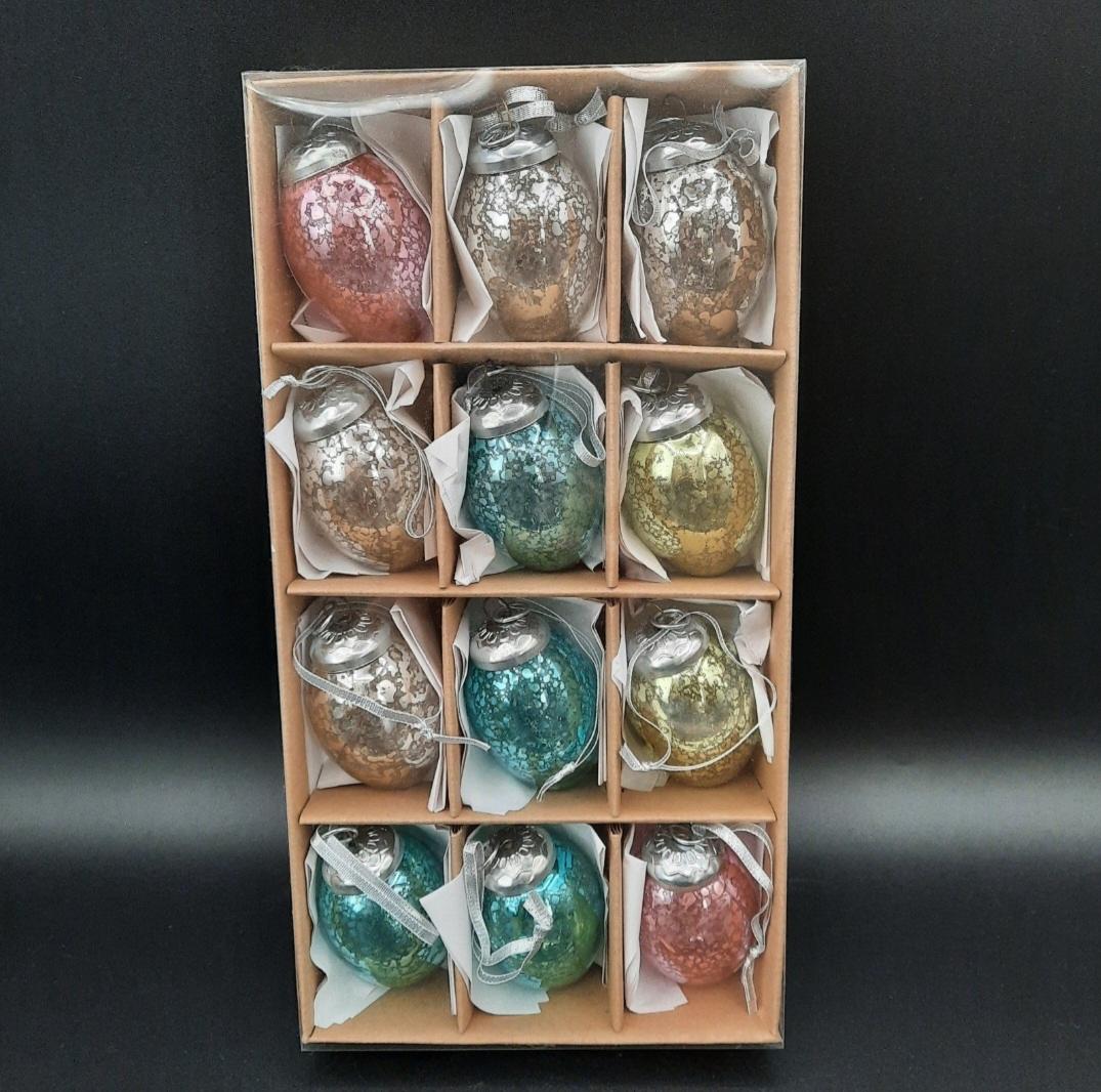 Mercury Glass Easter Egg Ornaments Pink Turquoise Silver Lime Green Box ...