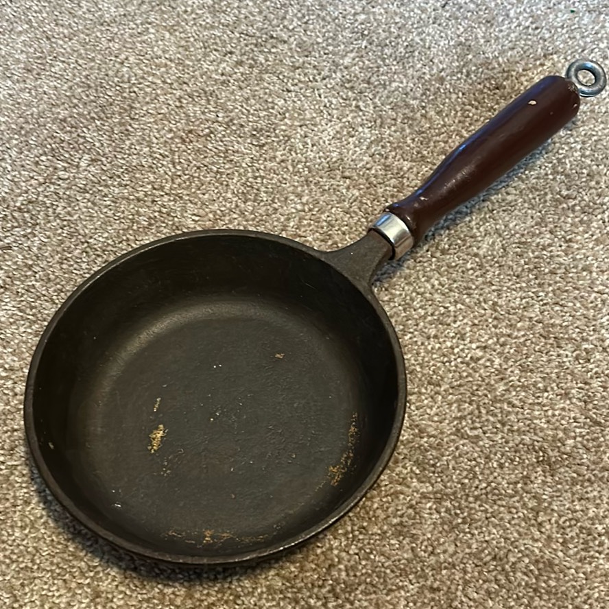 Rustic Cast-Iron Frying Pan Wood Handle 6”