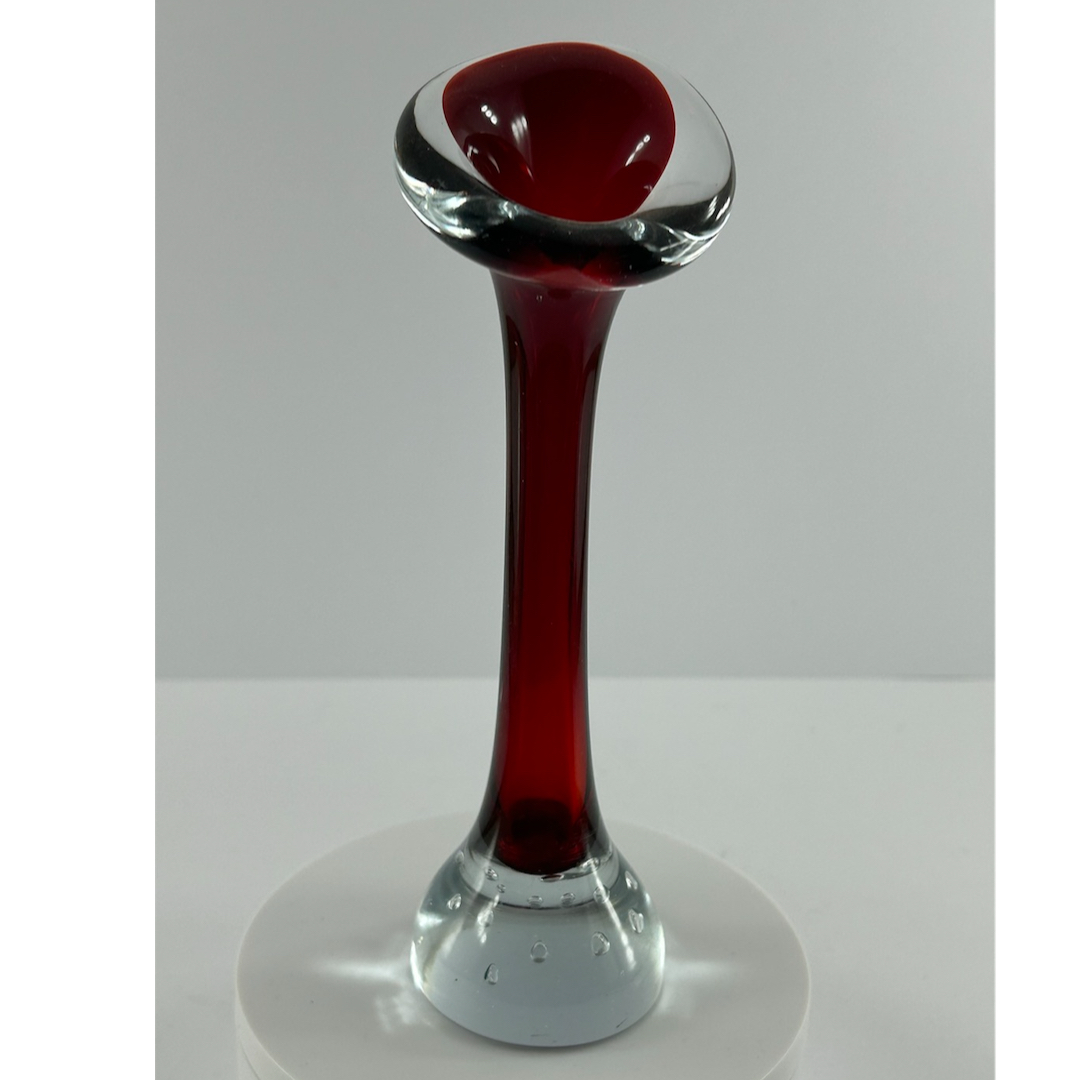 Vintage Åseda Glass Red & Clear Bud Vase Sweden