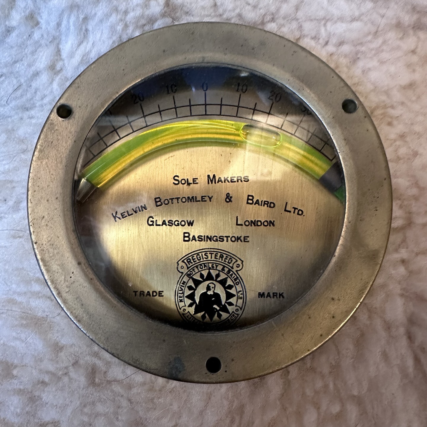 Vintage Brass Kelvin Bottomley & Baird Ltd Glasgow London Inclinometer