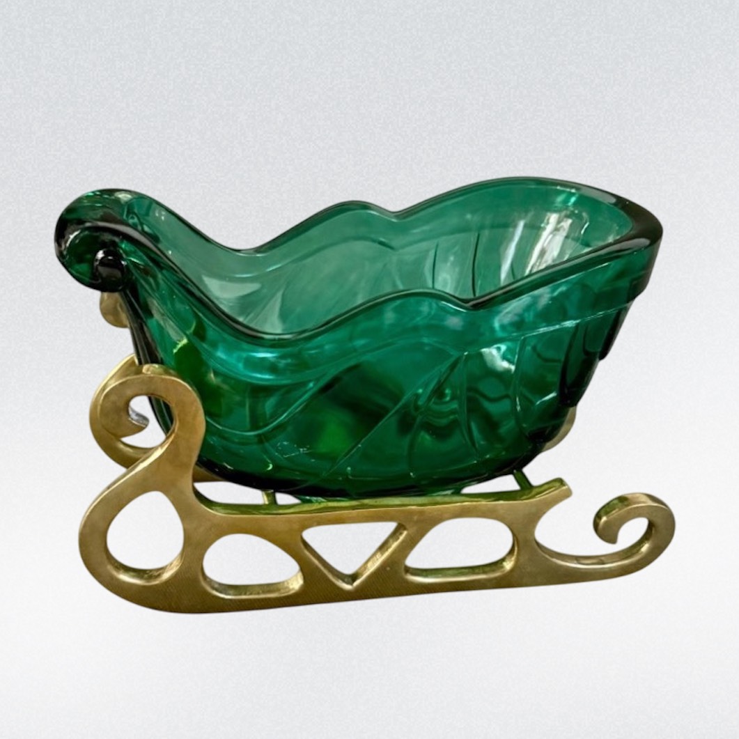 Fenton Vintage Green Glass Sleigh Candy Dish