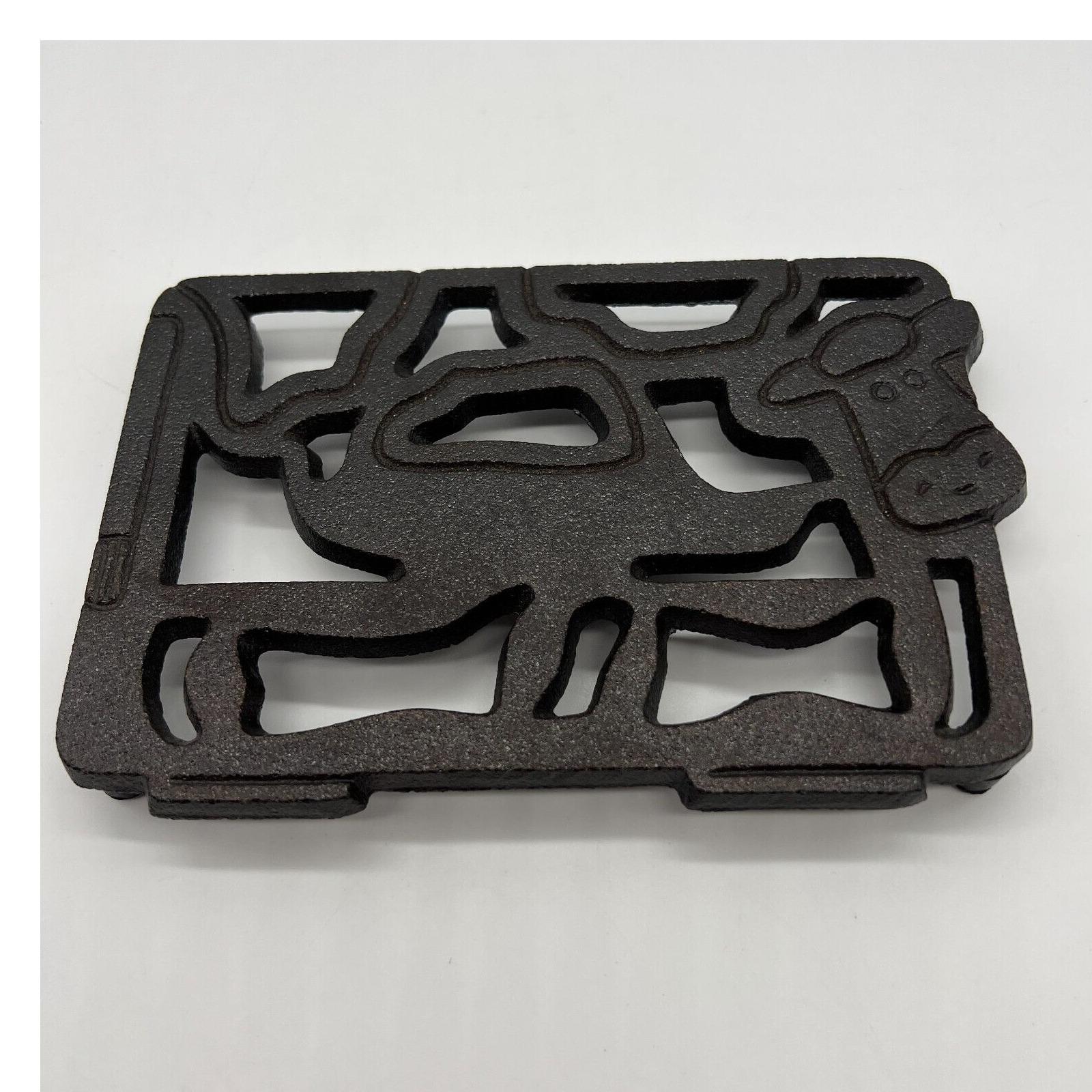Cast Metal Rectangle Cow Trivet Black Old Mountain 2011 Farmhouse Decor