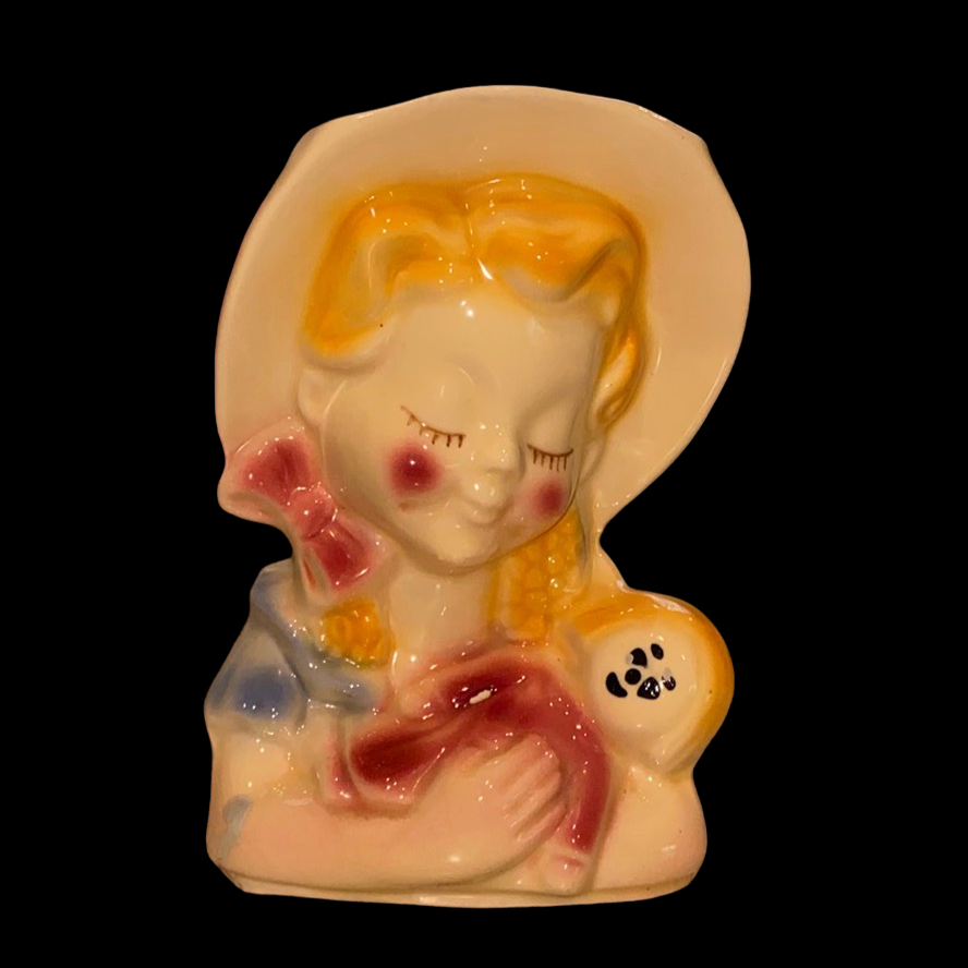 Vintage Shawnee Girl with Baby Doll Head Vase Wall Pocket, USA