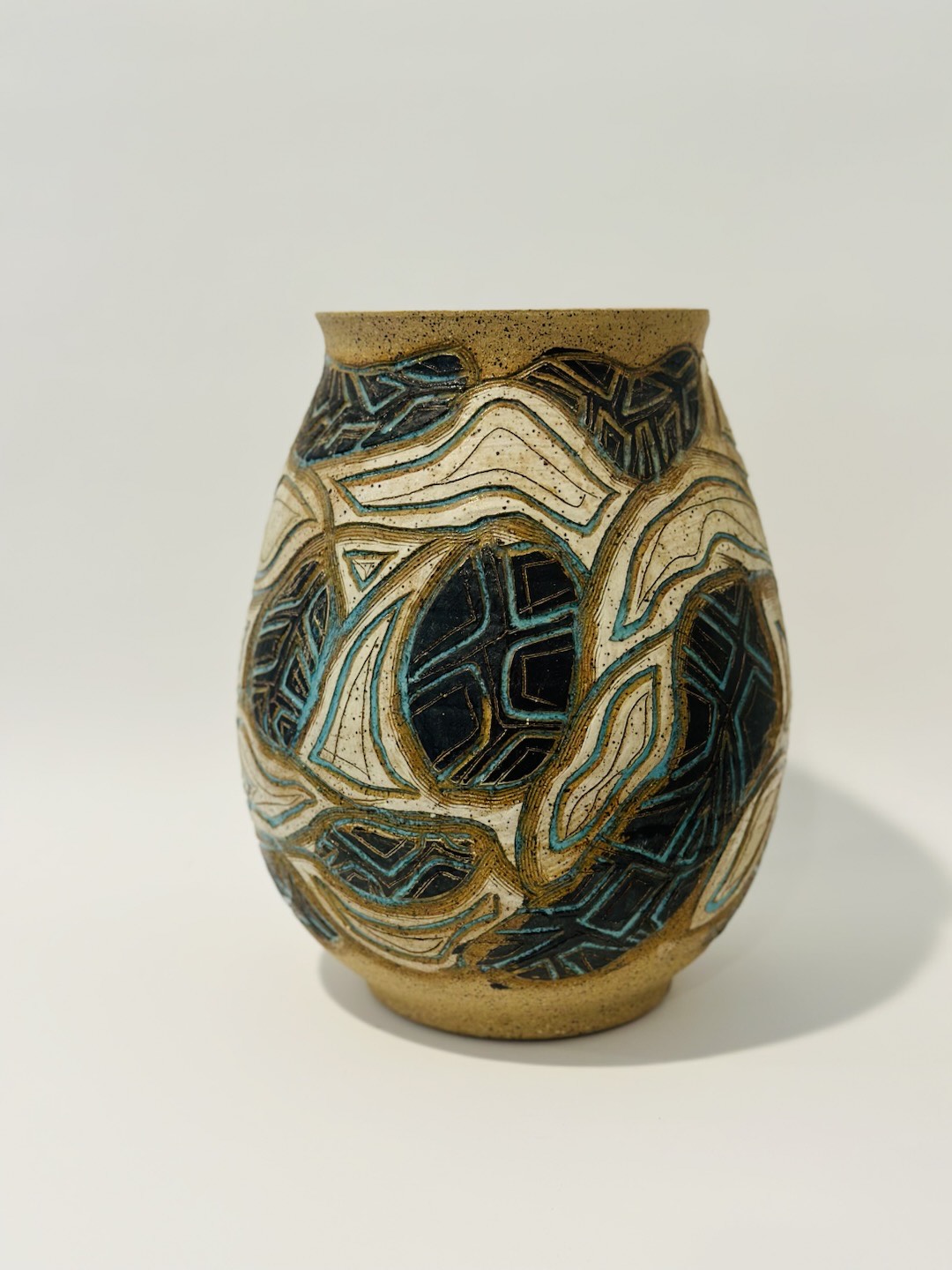 Vintage Susan Brown Freeman Incised Cobalt Glaze/Large Vase Signed