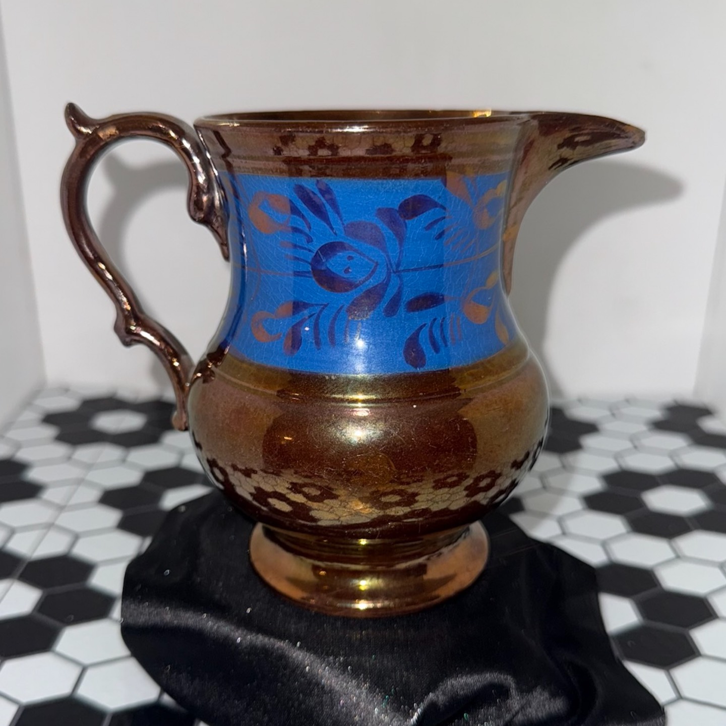 Copper Luster & Cobalt Feather Design Creamer