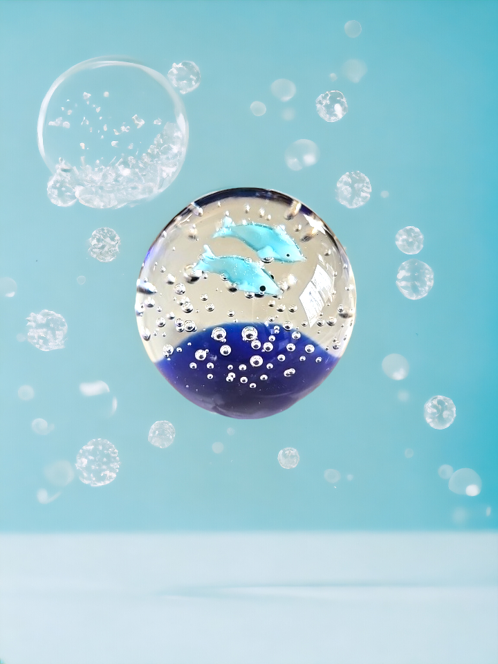 Vintage Dolphin Bubble Glass Art Paperweight