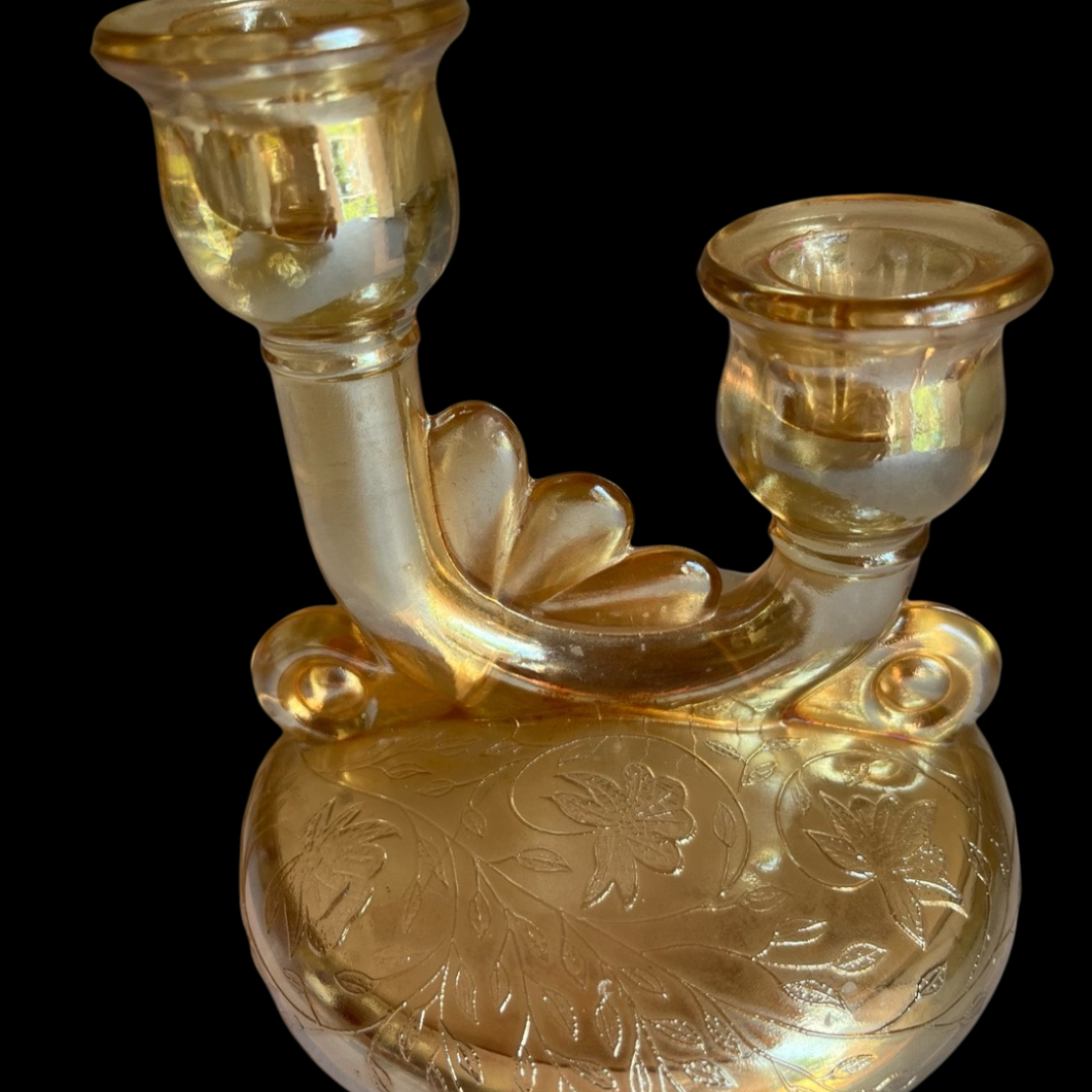 Vintage Floragold Glass Double Candle Holder with Raised Floral Design ...