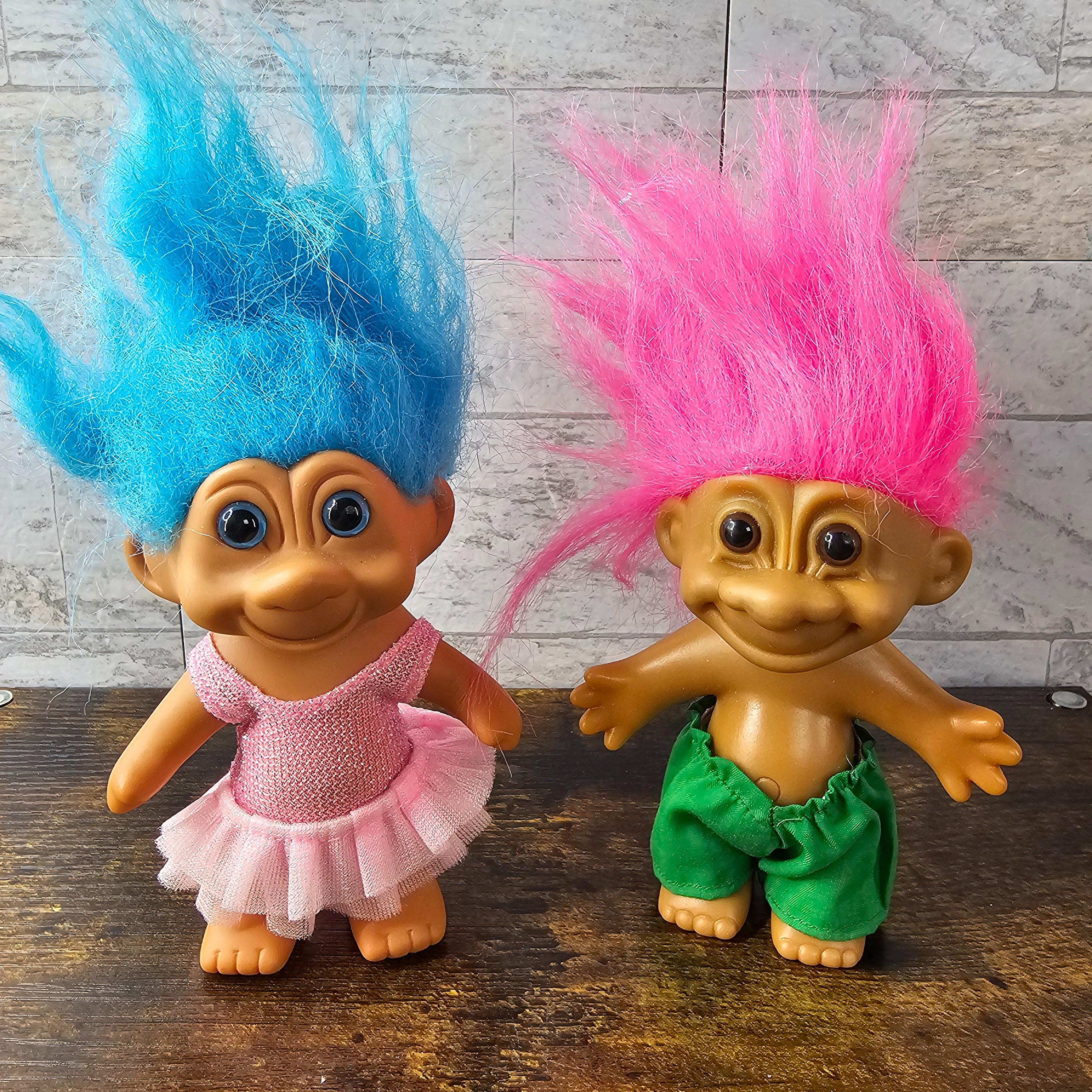 Two Russ 1990's Trolls Ballerina With Blue Hair and Green Shorts Boy ...