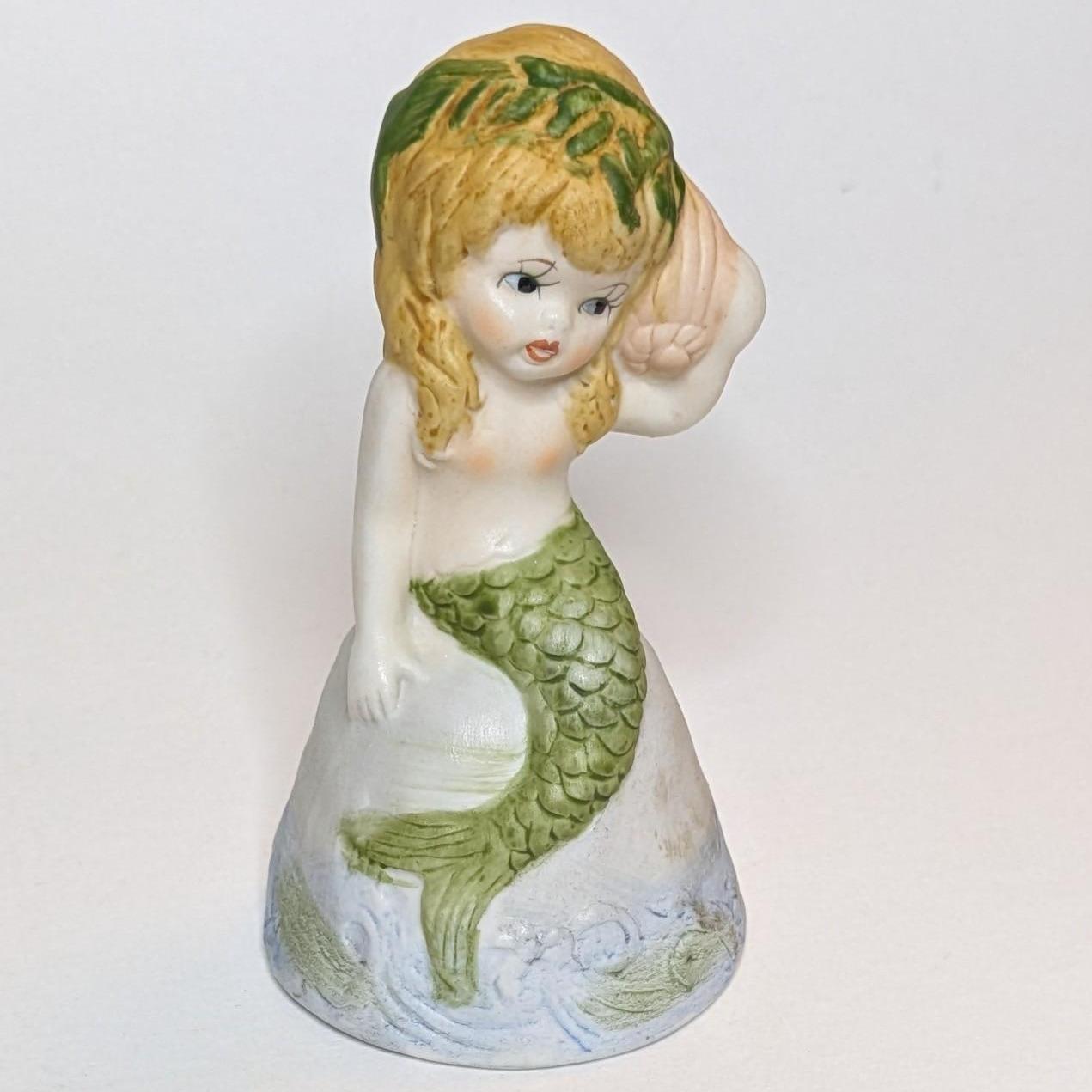 1970s Jasco Adorabelles Mermaid Figurine with Shell 4" Porcelain Bisque ...