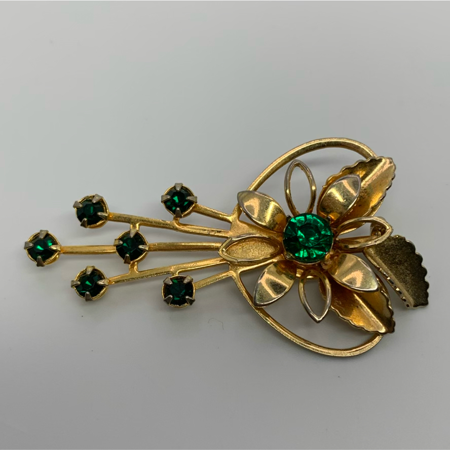 Vintage Emerald green Brooch 2” High
