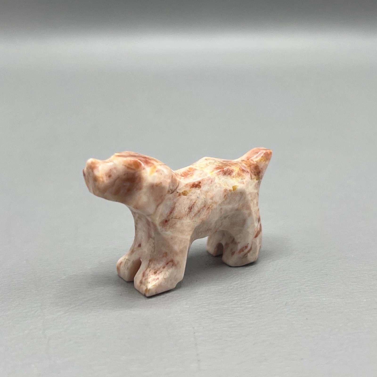 Small Hand Carved Natural Stone 1x1.5" Figurine Dog Pink Marbling