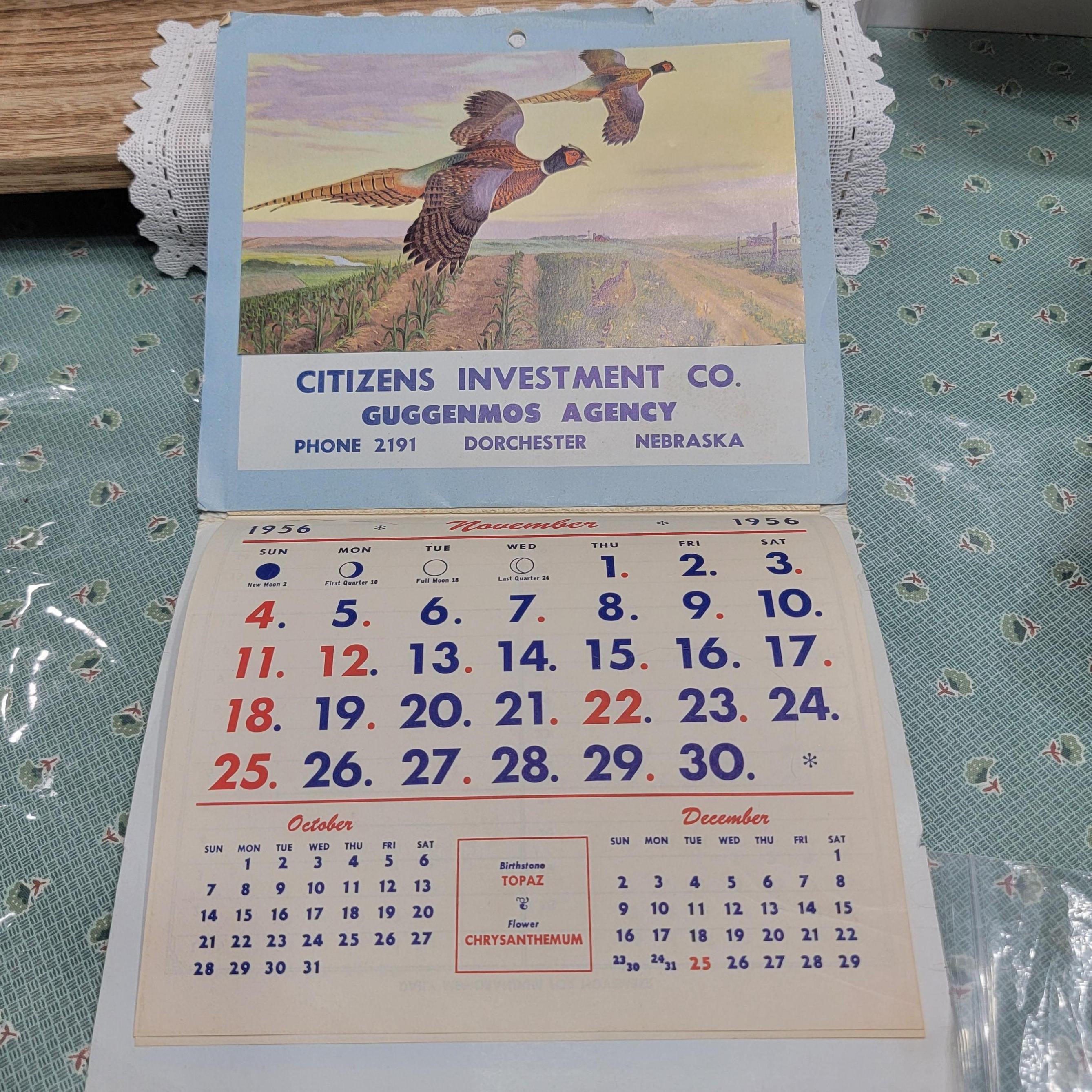 Vintage 1956 Nebraska Advertising Calendar