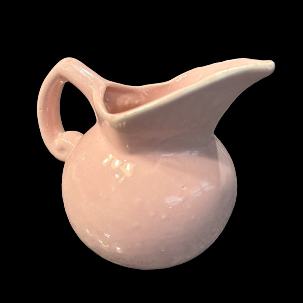 RARE VINTAGE NILOAK VINTAGE 5" PINK BALL PITCHER ARKANSAS SQUARE HANDLE ...