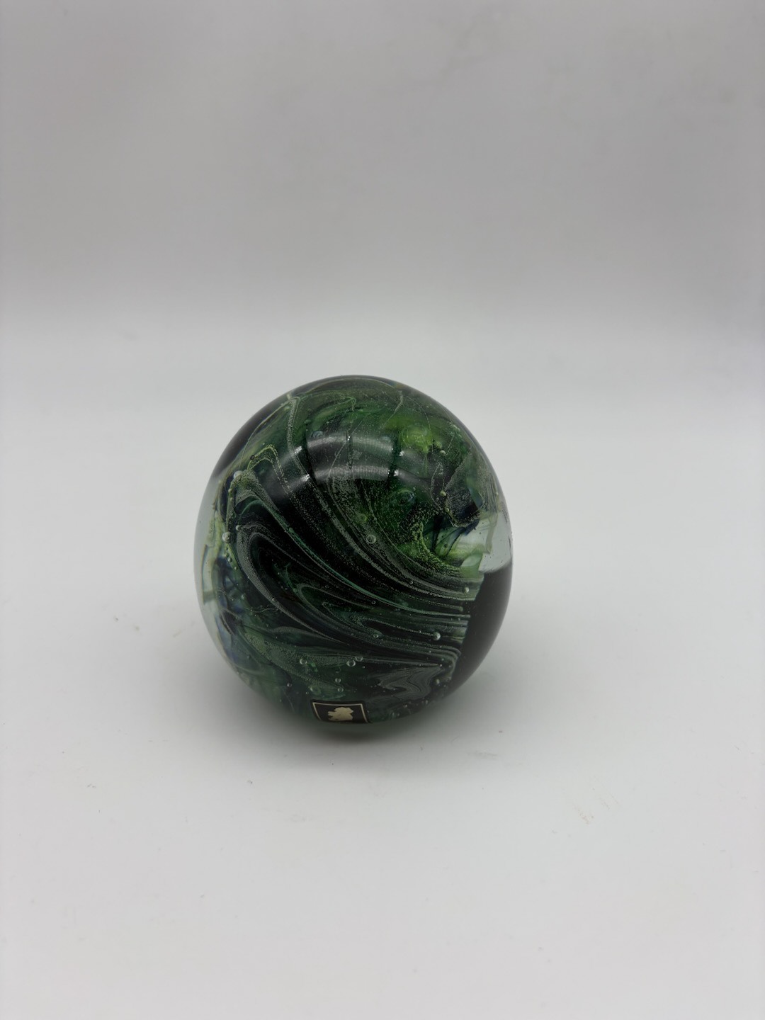 Vtg KERRY Glass Paperweight Emerald Green Swirls & Bubbles Handmade In ...