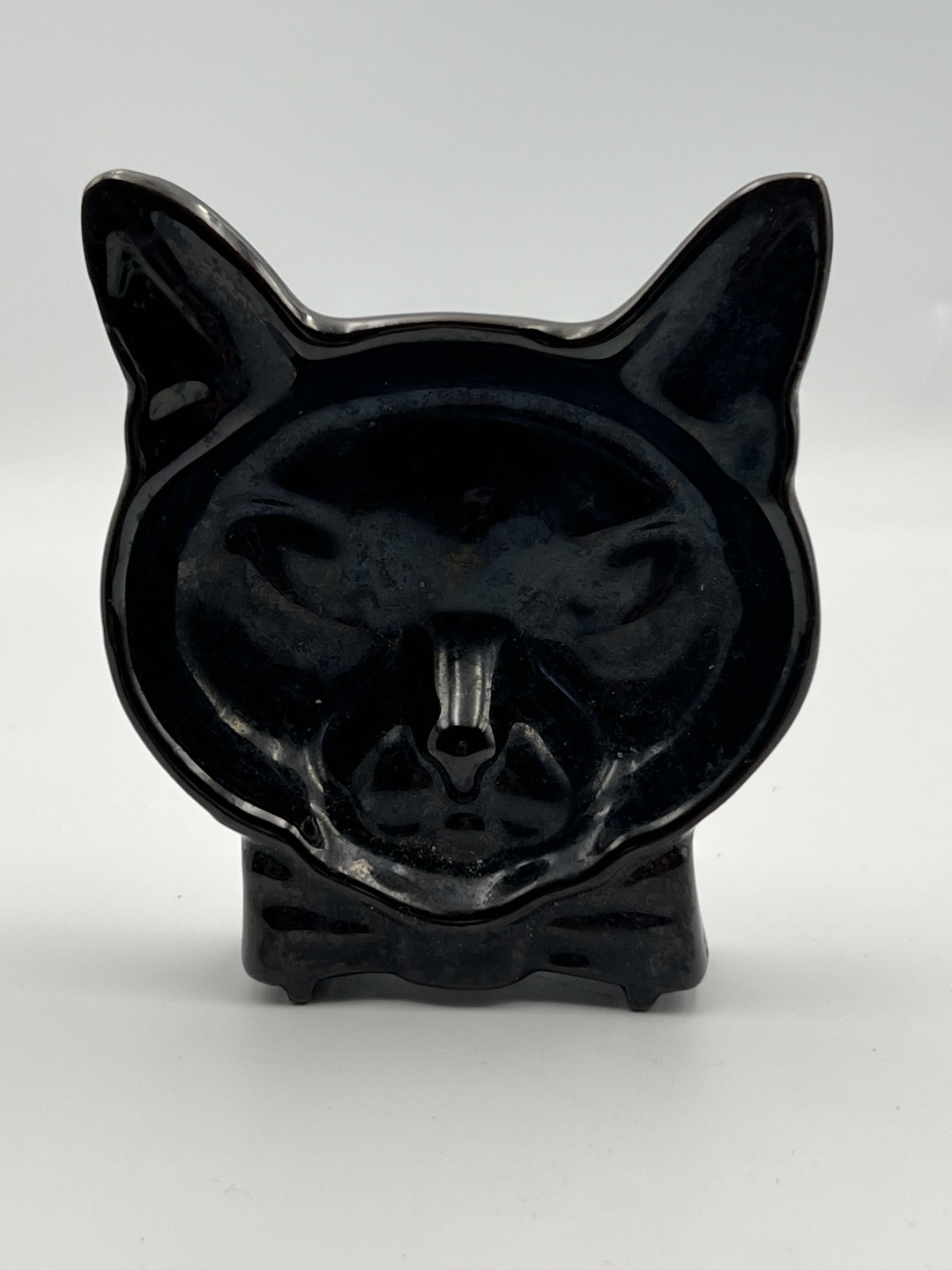 046 Ceramic Cat Head Figure Ashtray Trinket 4.5”