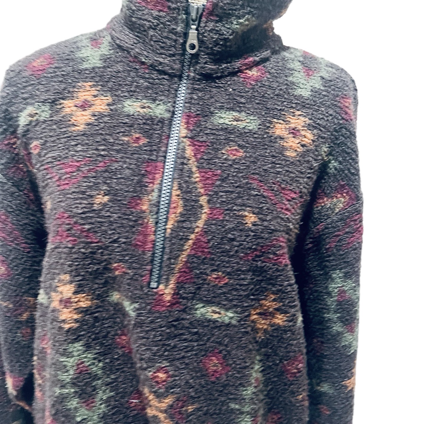 Mens Quarter Zip Aztec Print Indigenous Sweatshirt Large Abstract Southwest