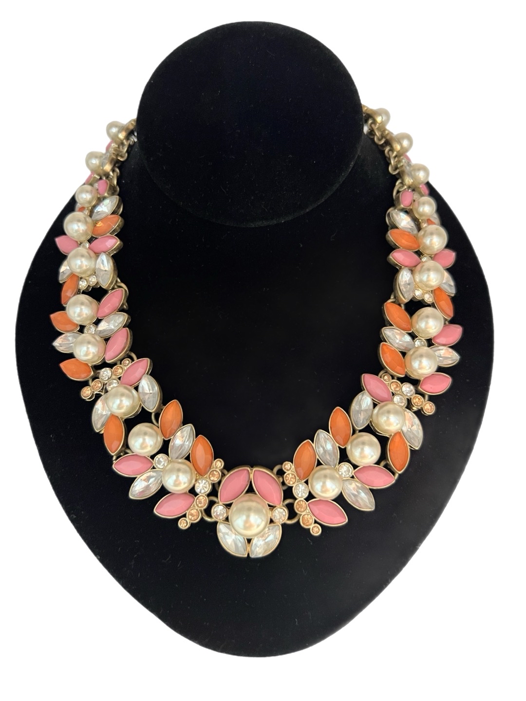 WOW! TALBOTS Faux Pearl Marquise Rhinestones Floral Statement Collar ...