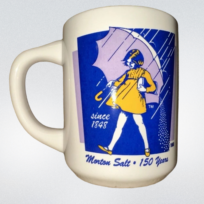 Morton Salt Girl 1968 Logo Coffee Mug 150 years 8 oz Bryan Brand Vintage
