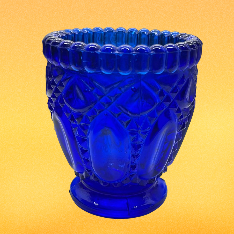 05. Vintage Cobalt Blue Glass toothpick Hobnail Candle Votive Holder
