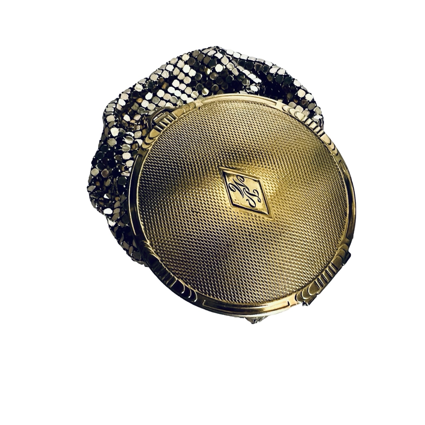 023 1920s EVANS Mesh Powder Rouge Duo Compact Engine Turned Goldtone