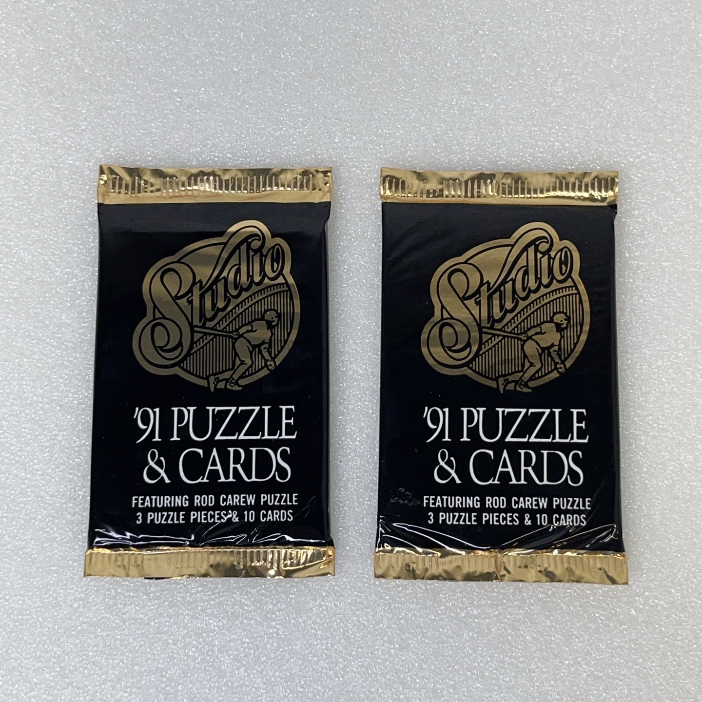 1991 Studio Baseball Cards, 2 Sealed Foil Packs, 10 Cards & 3 Puzzle Pieces