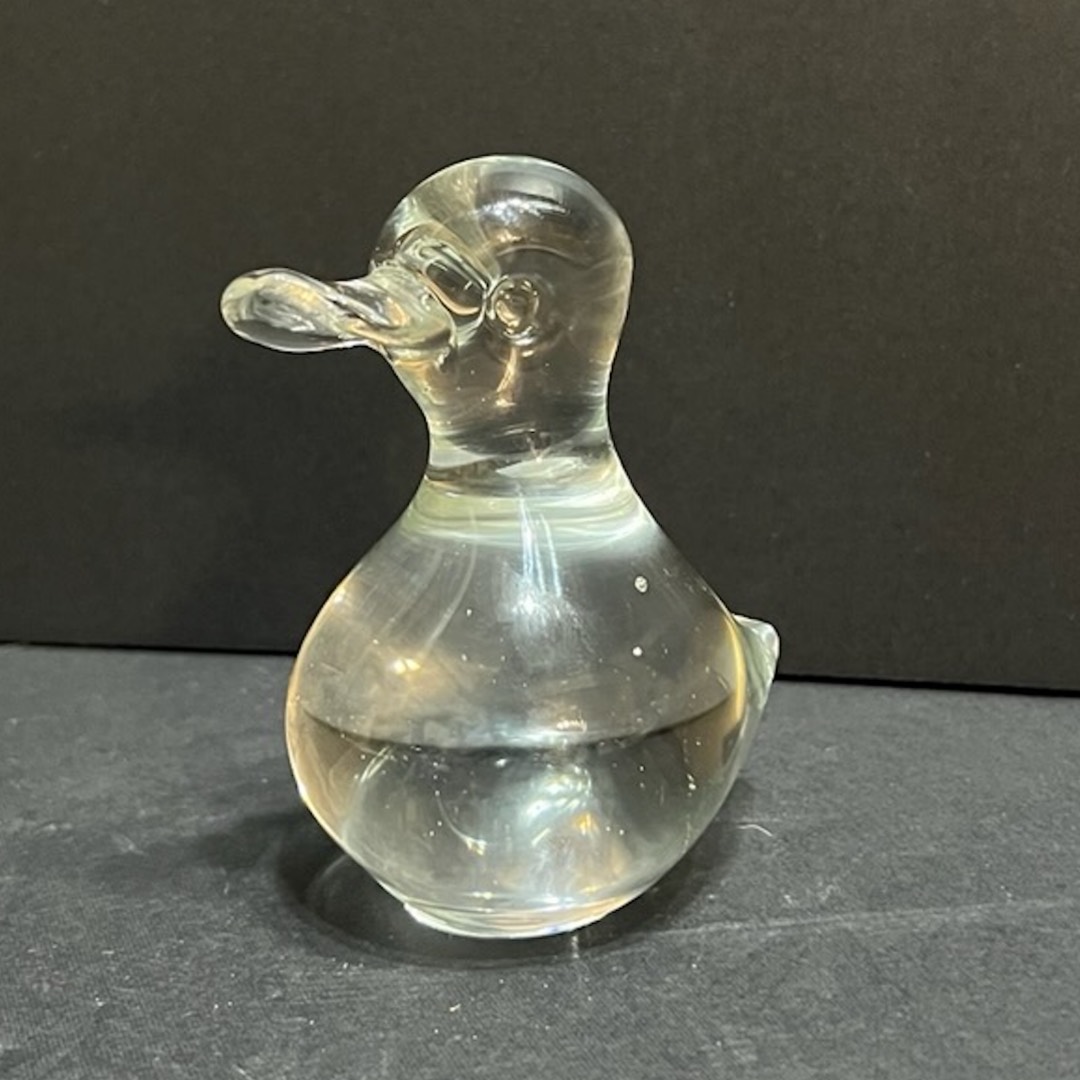 Clear Art Glass Duck Figurine *GLOWS* ~3.5” x 2.5” x 2”