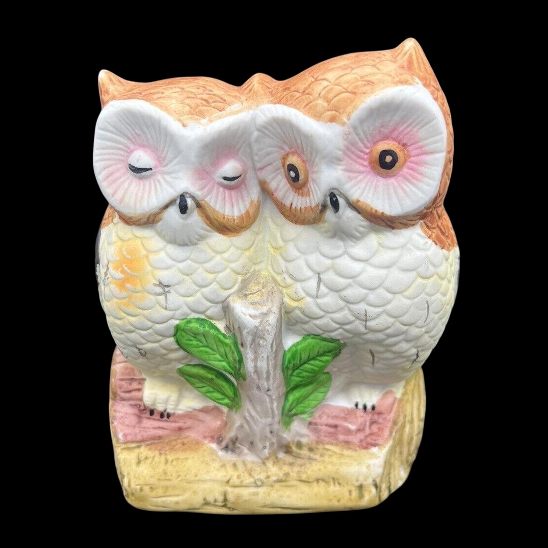 Vintage Sophia-Ann Ceramic Bisque Owl Couple Night Light Lamp Base