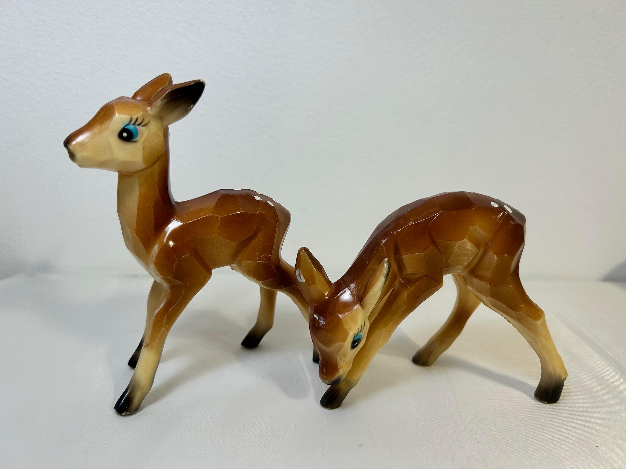 Vintage Hard Plastic Deer Figurine Pair