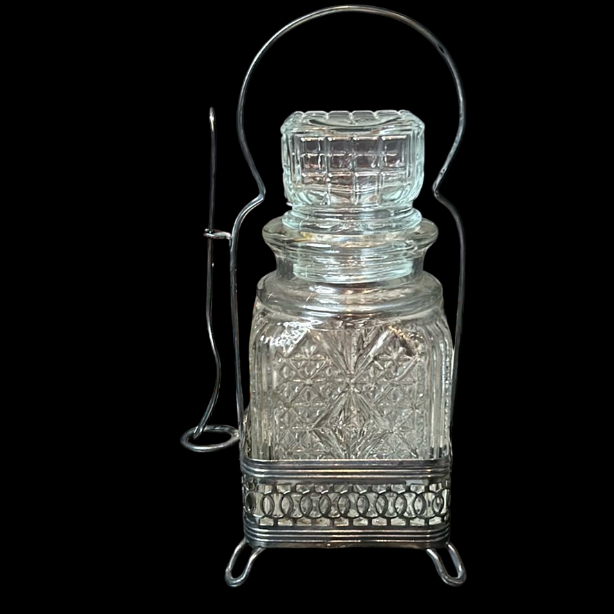Vintage Glass Pickle Jar With Holder And Fork