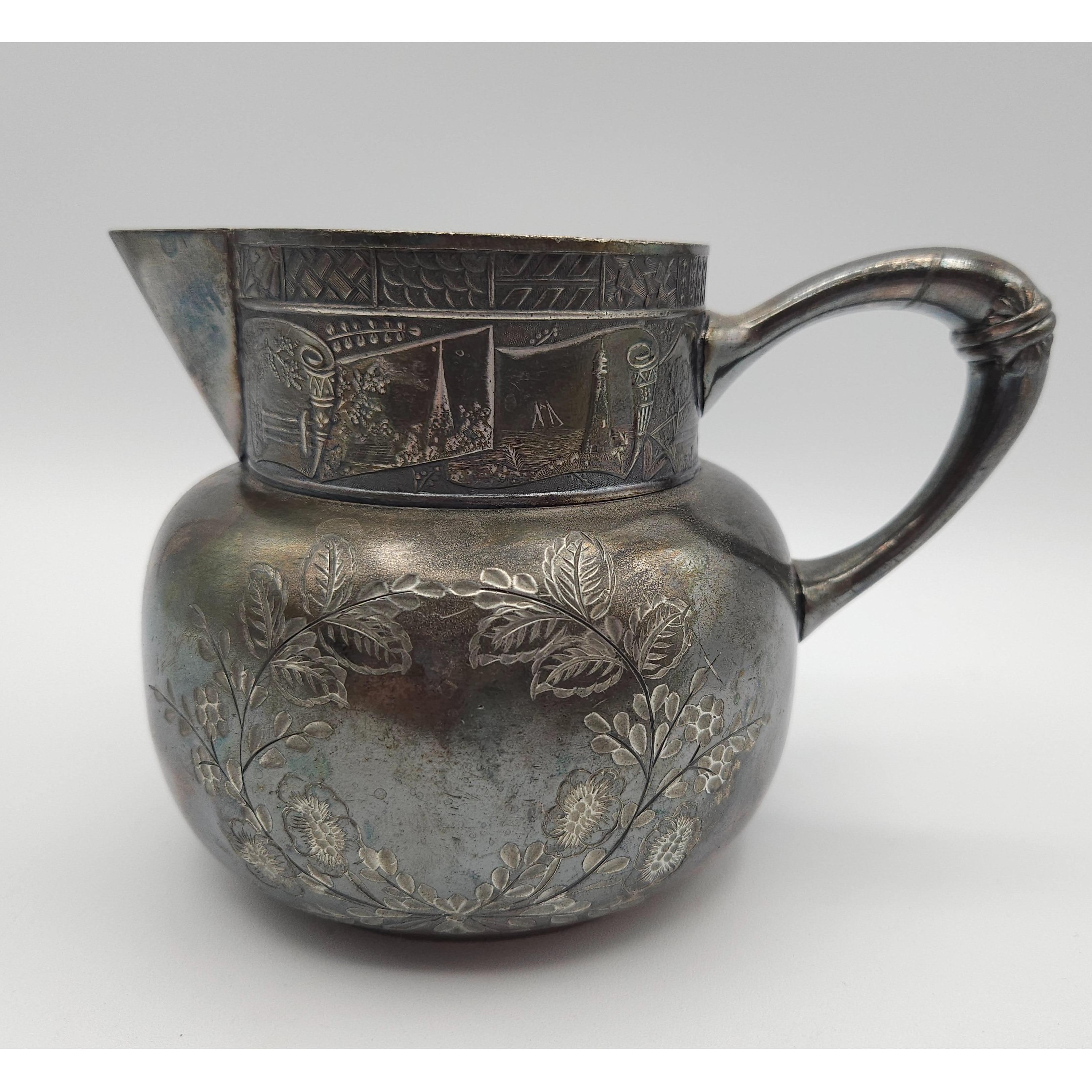 Antique Derby Silver Co. Quadruple Plate Victorian Creamer Etched Mini ...