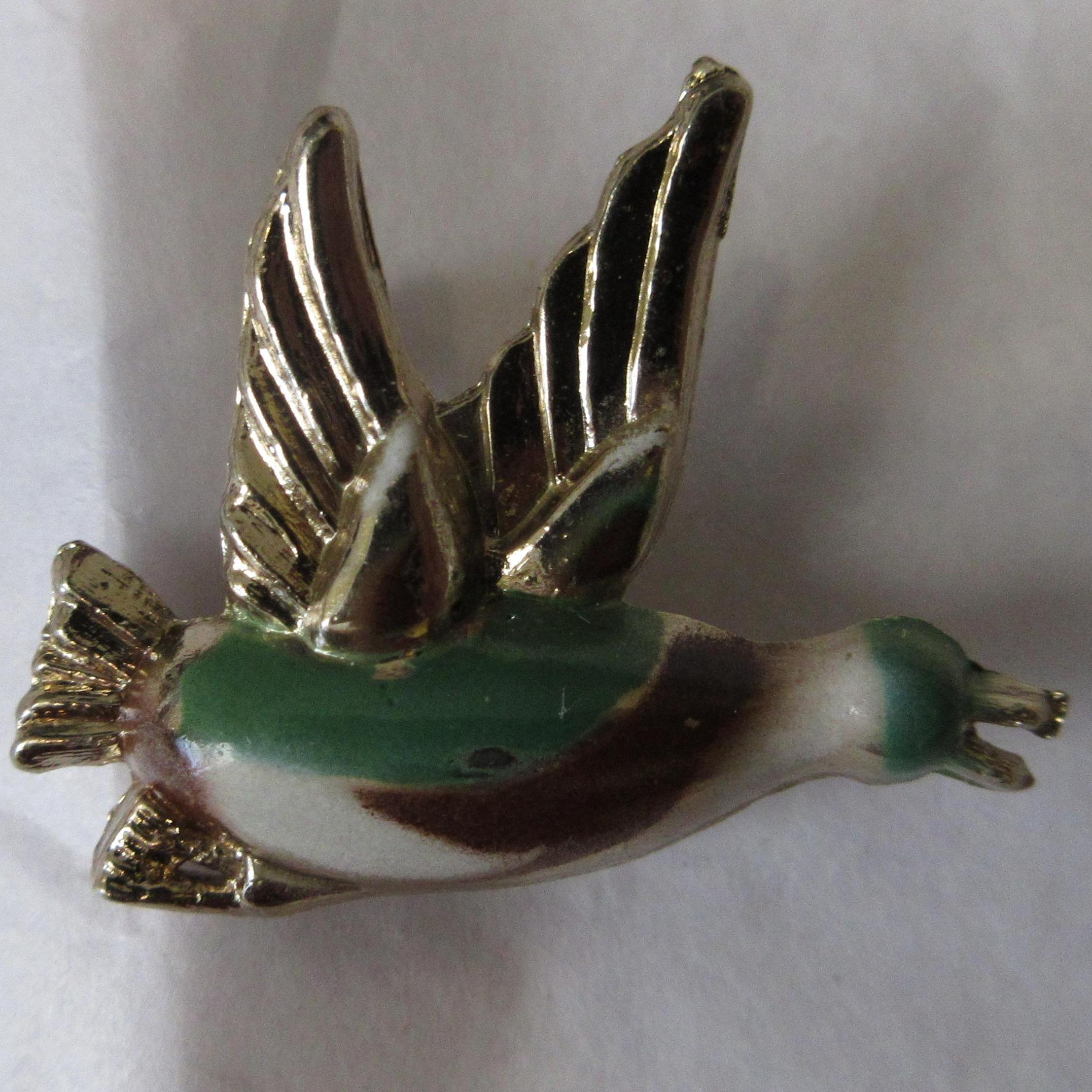 Enamel on Gold Tone Metal Mallard Duck Brooch Scatter Pin - 1.25 Inches ...