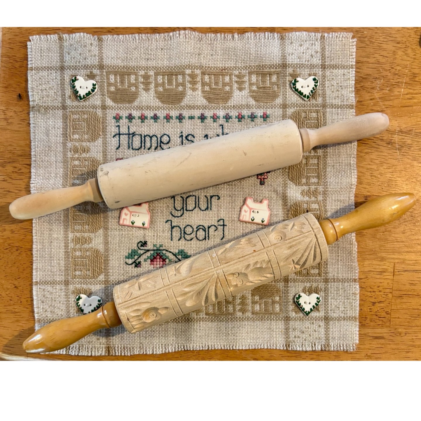 Springerle Mould Rolling Pin Smooth Pin & Embroidered Spread (3 Piece Set)